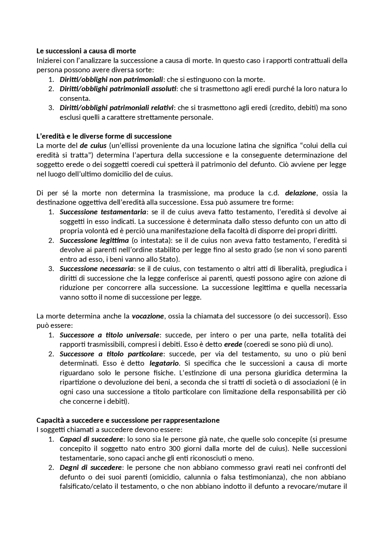 Successione A Causa Di Morte Diritto Privato Docsity