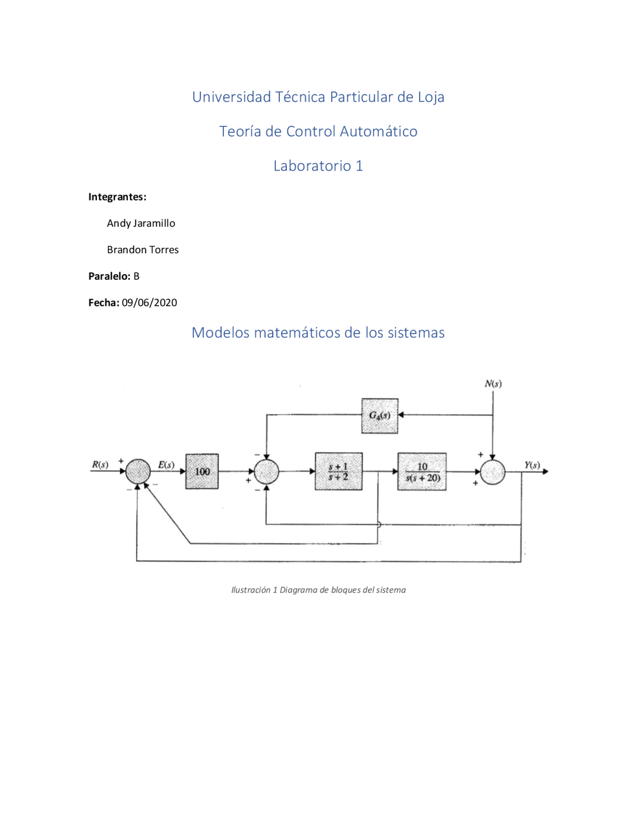 Teoría de Control Automático Laboratorio 1 - Docsity