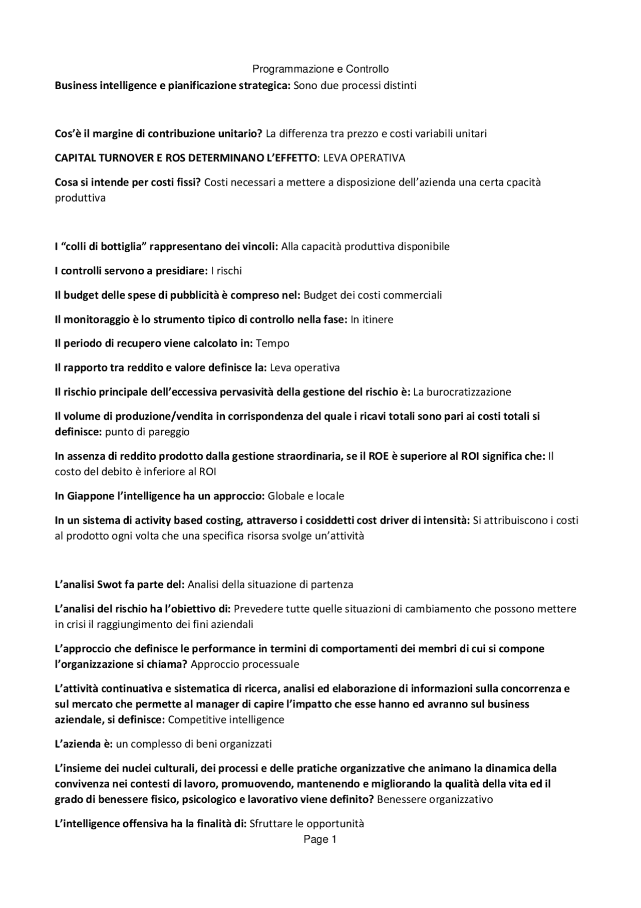 Dispensa COMPLETA esame Programmazione e controllo (CdL Management) MERCATORUM - gen 2022 ...