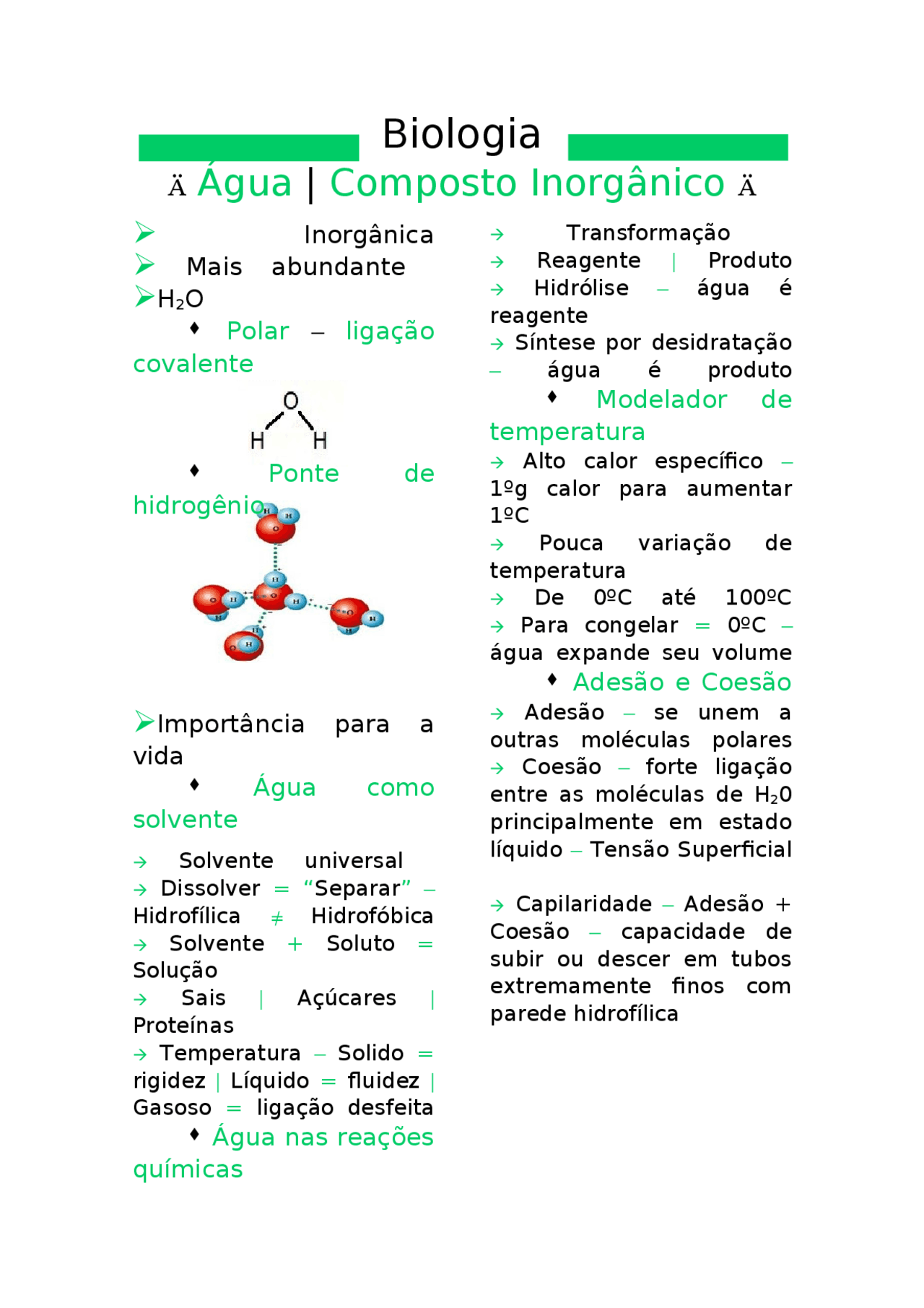 Água - Composto Inorgânico - Docsity