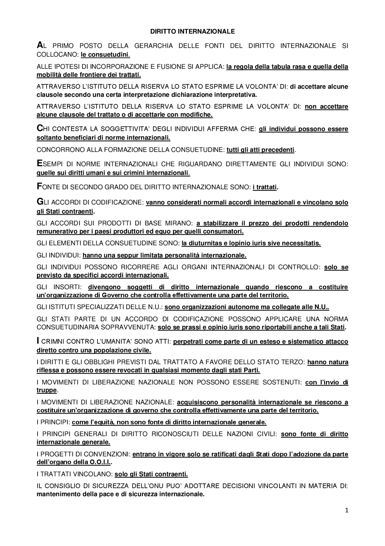 Test Diritto Internazionale Docsity