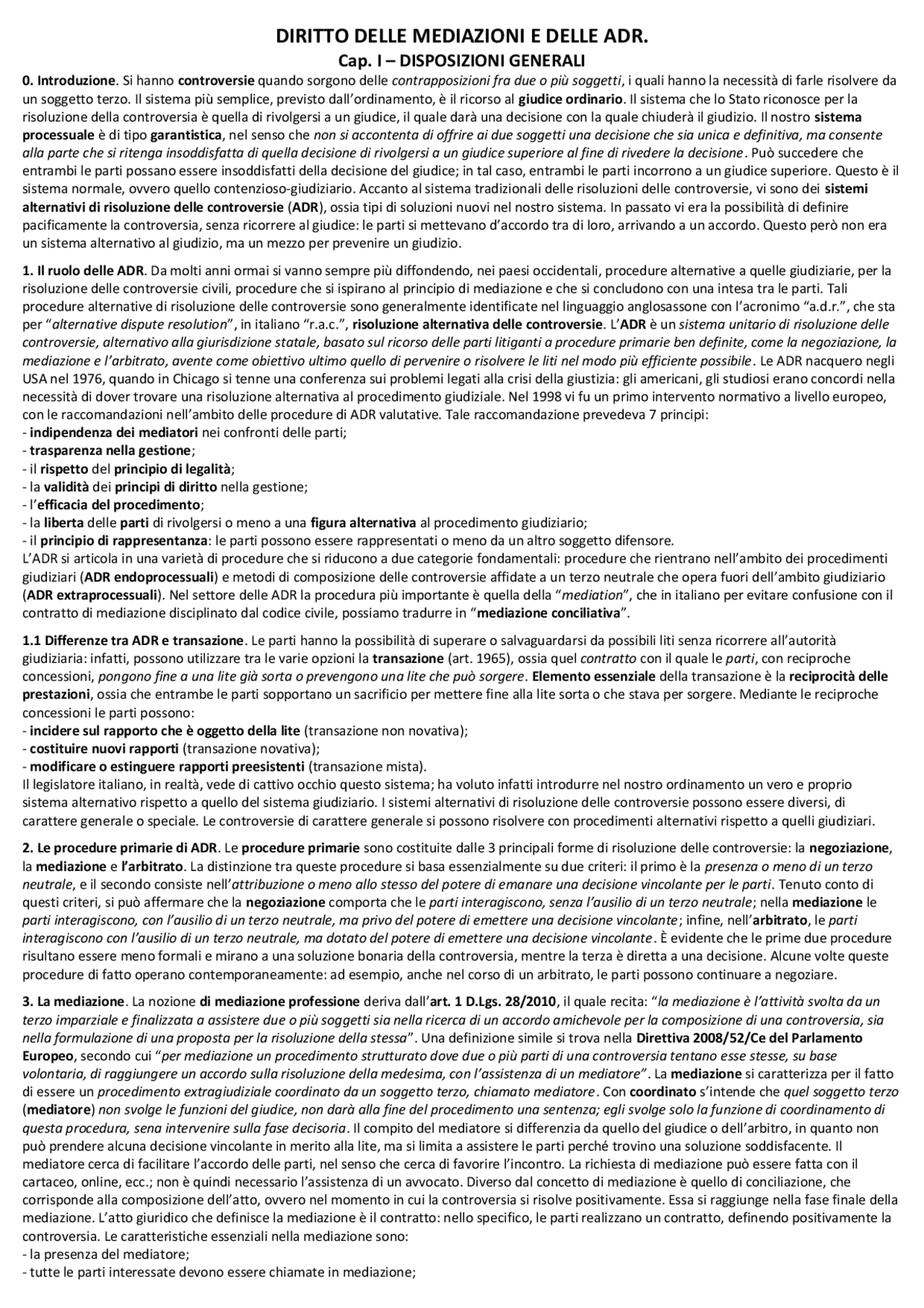 Diritto Della Mediazione E Delle Adr Docsity
