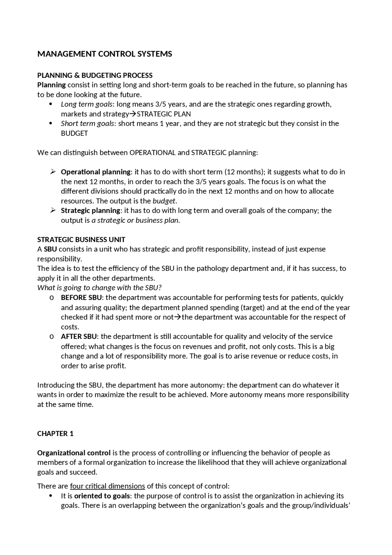 Management Control System 1° Parziale Docsity