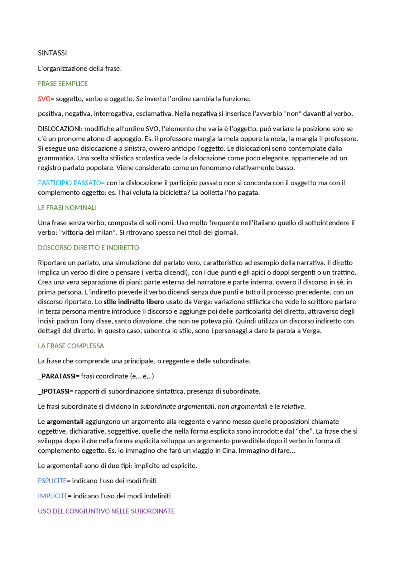 Sintassi linguistica italiana - Docsity