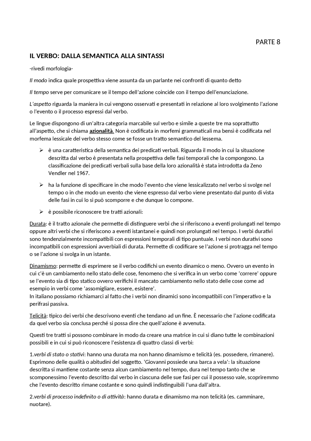 Il verbo: dalla semantica alla sintassi - Docsity