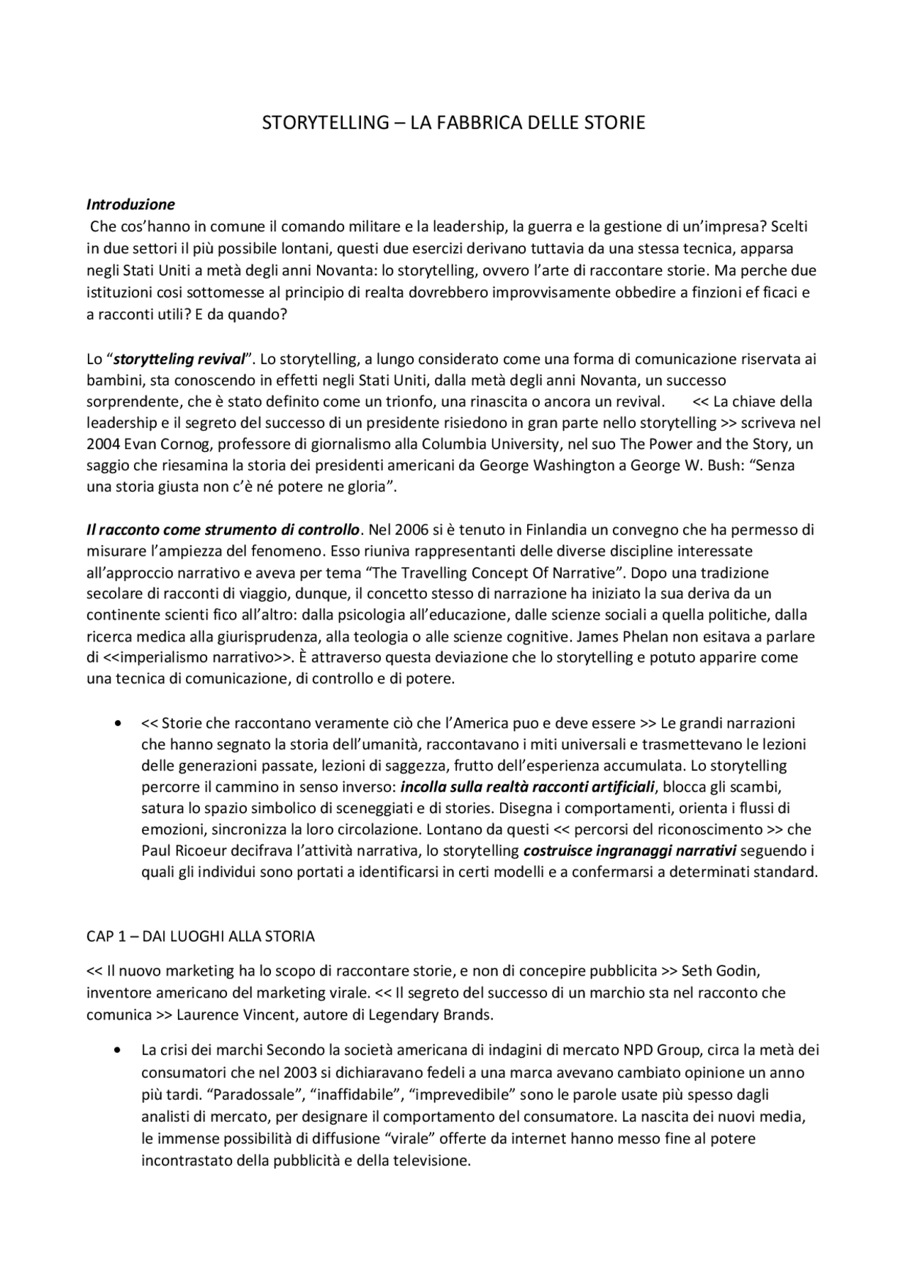 Riassunto Libro Storytelling Docsity