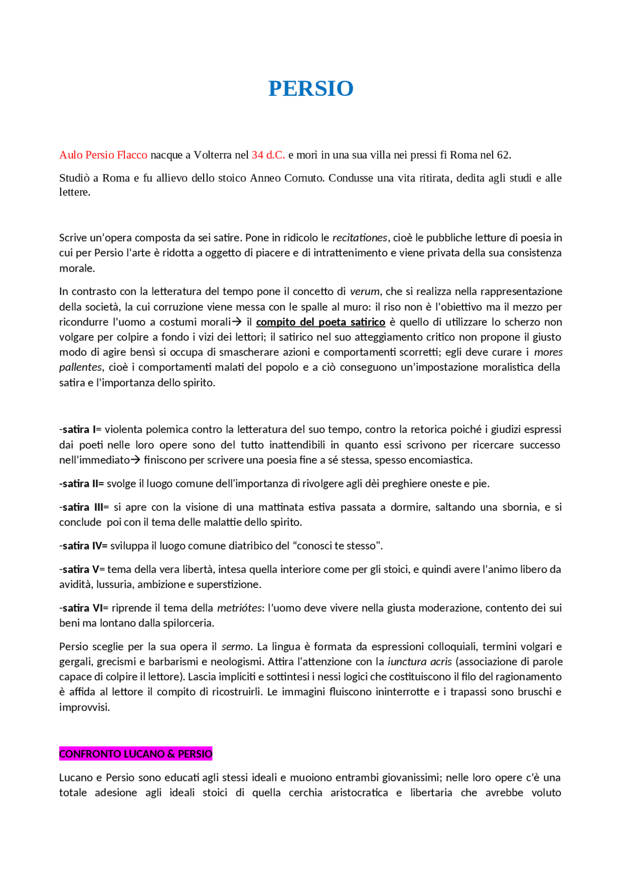 Sintesi su PERSIO, libro Veluti Flos 2 | Sintesi del corso di Latino ...