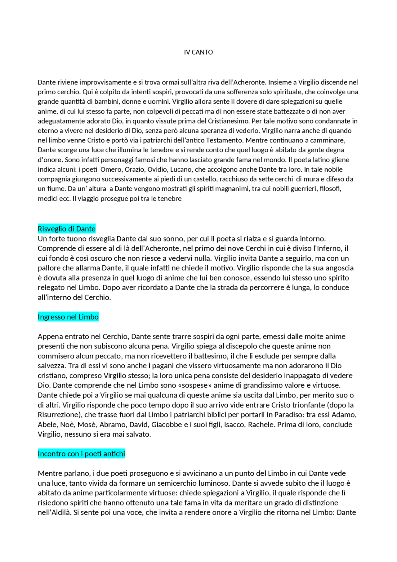 Quarto Canto Dellinferno Docsity