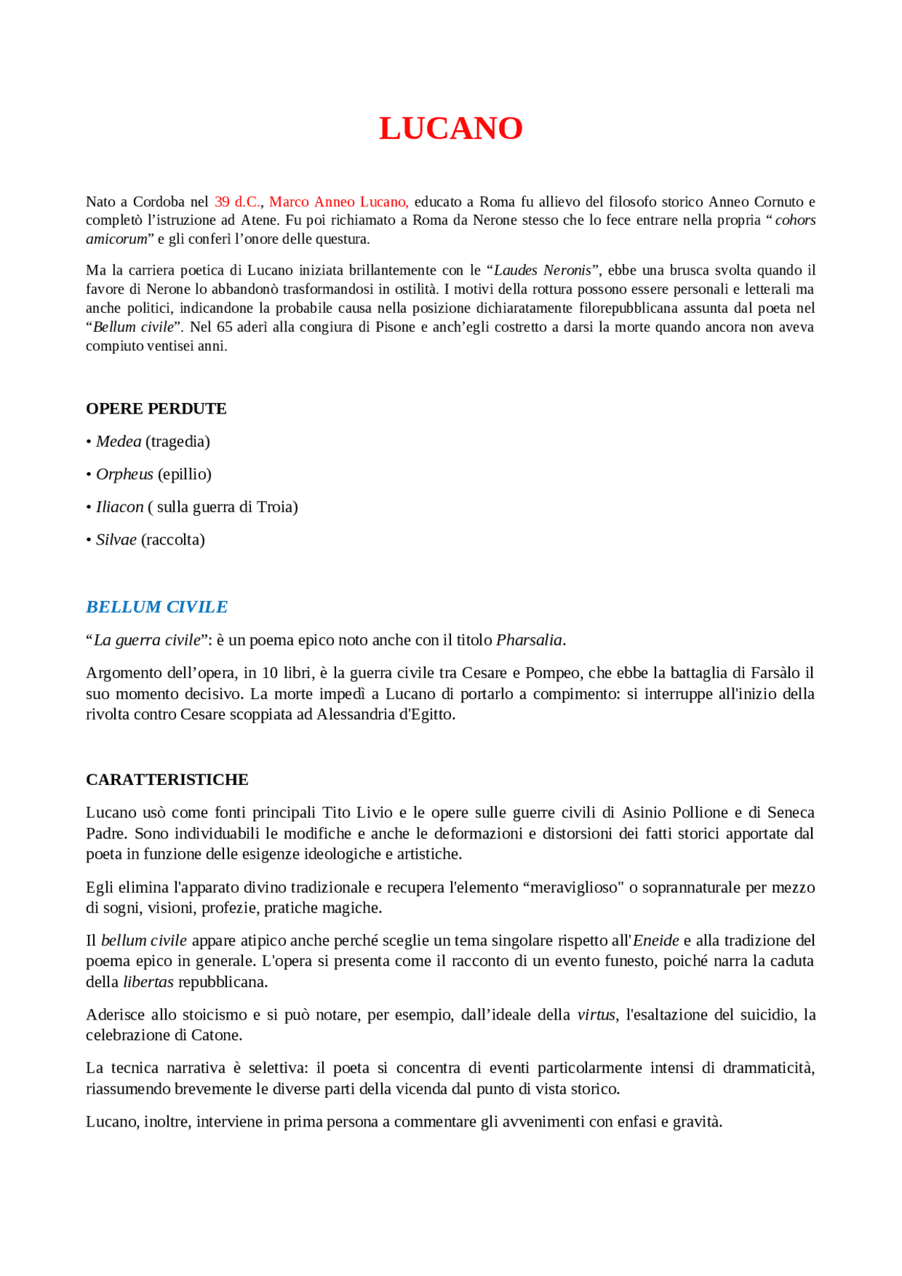 Sintesi Su Lucano Libro Veluti Flos 2 Docsity