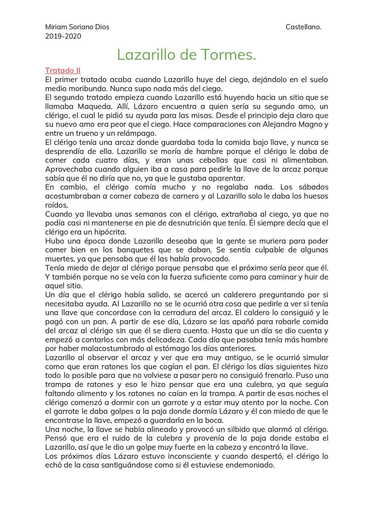 Resumen Lazarillo de Tormes tratado II (2) y III (3) | Resúmenes de ...