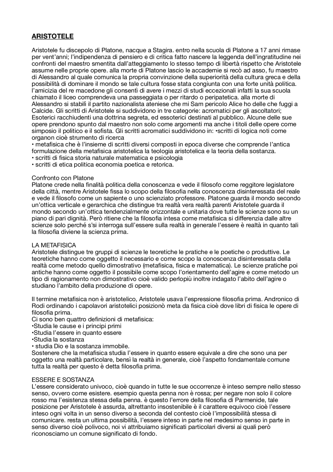 Aristotele Vita Scritti Pensiero E Confronto Con Platone Docsity