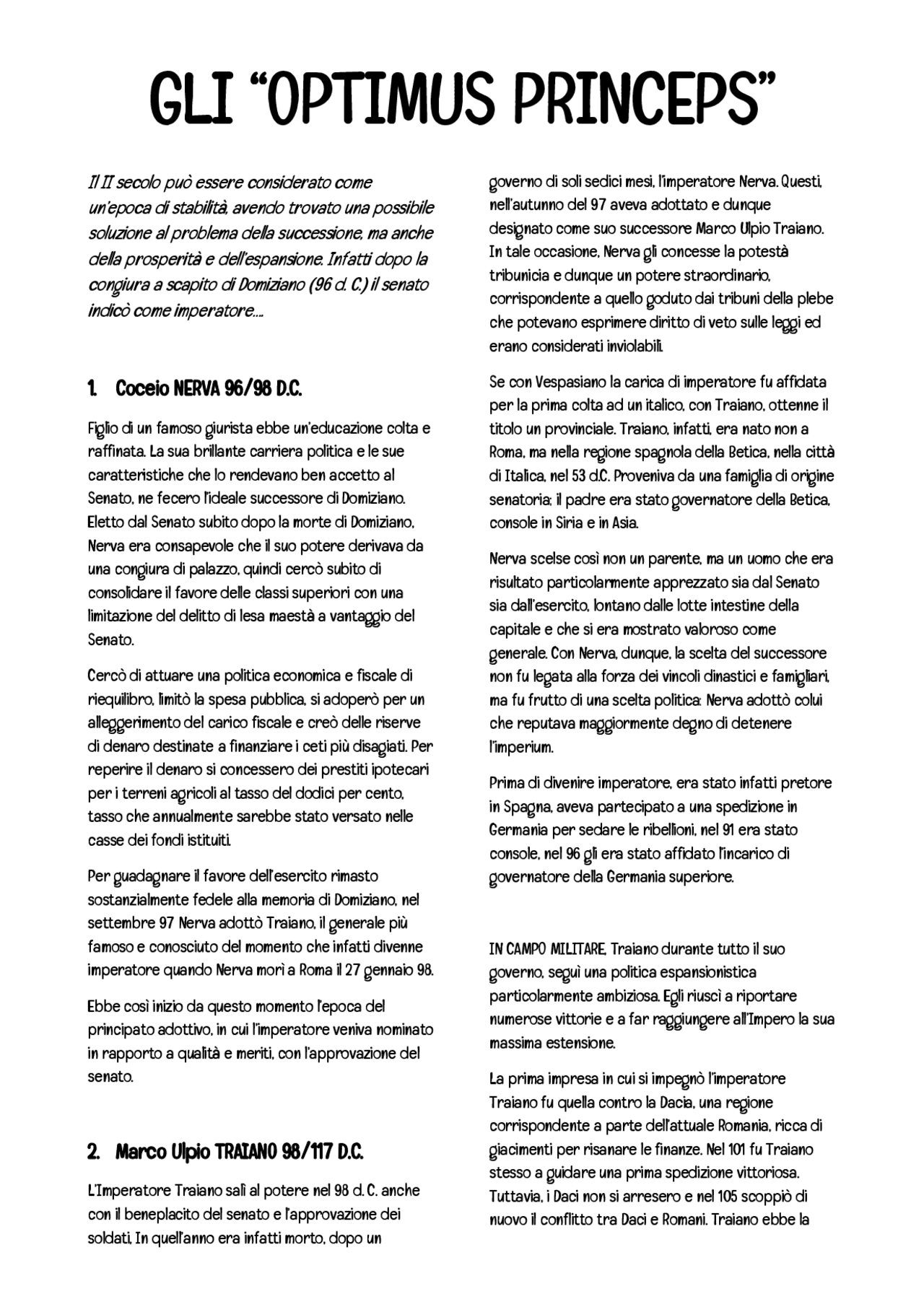 Optimus princeps - II secolo d.C. - Docsity