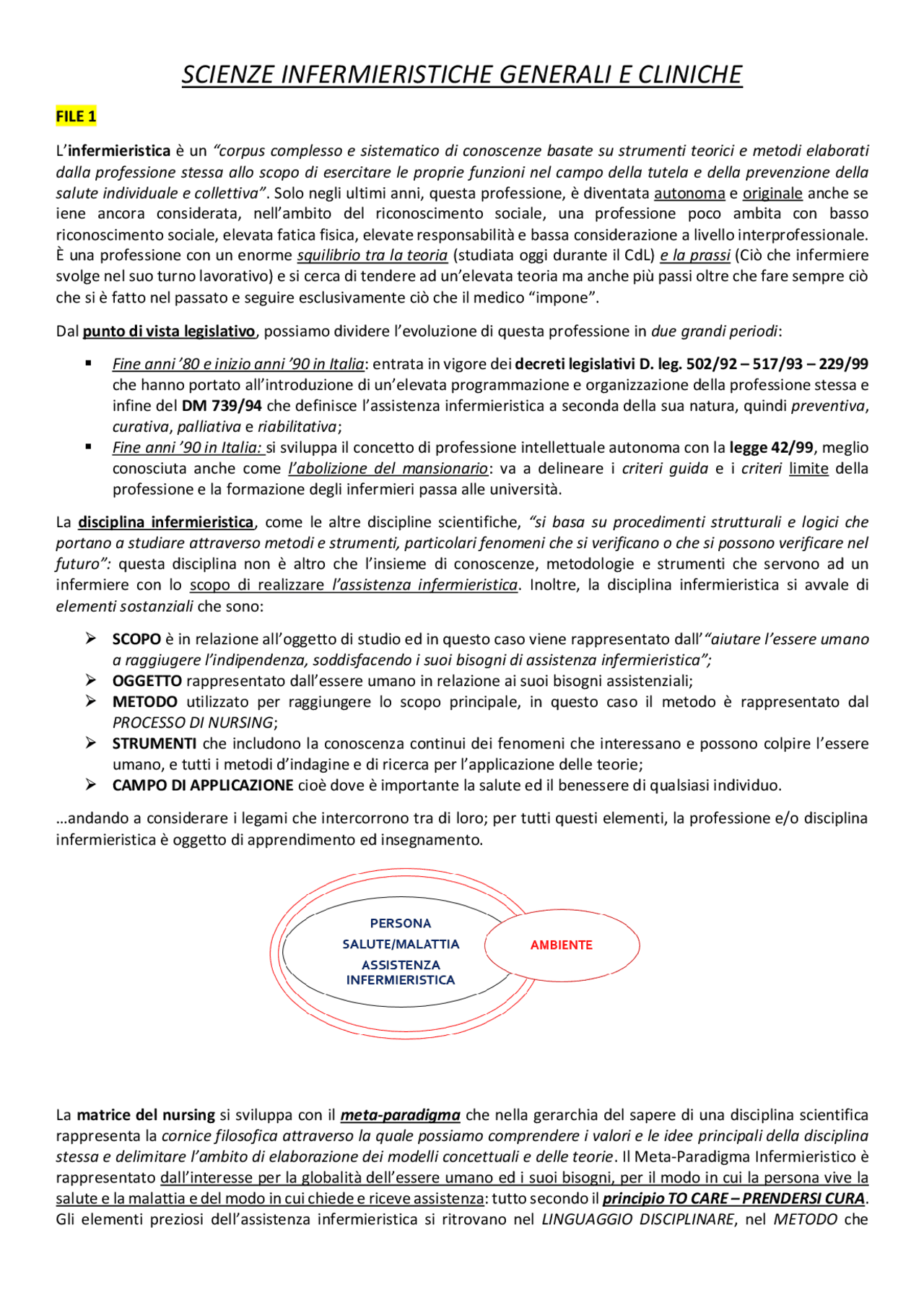 Scienze Infermieristiche Generali E Cliniche Dispensa Completa Docsity