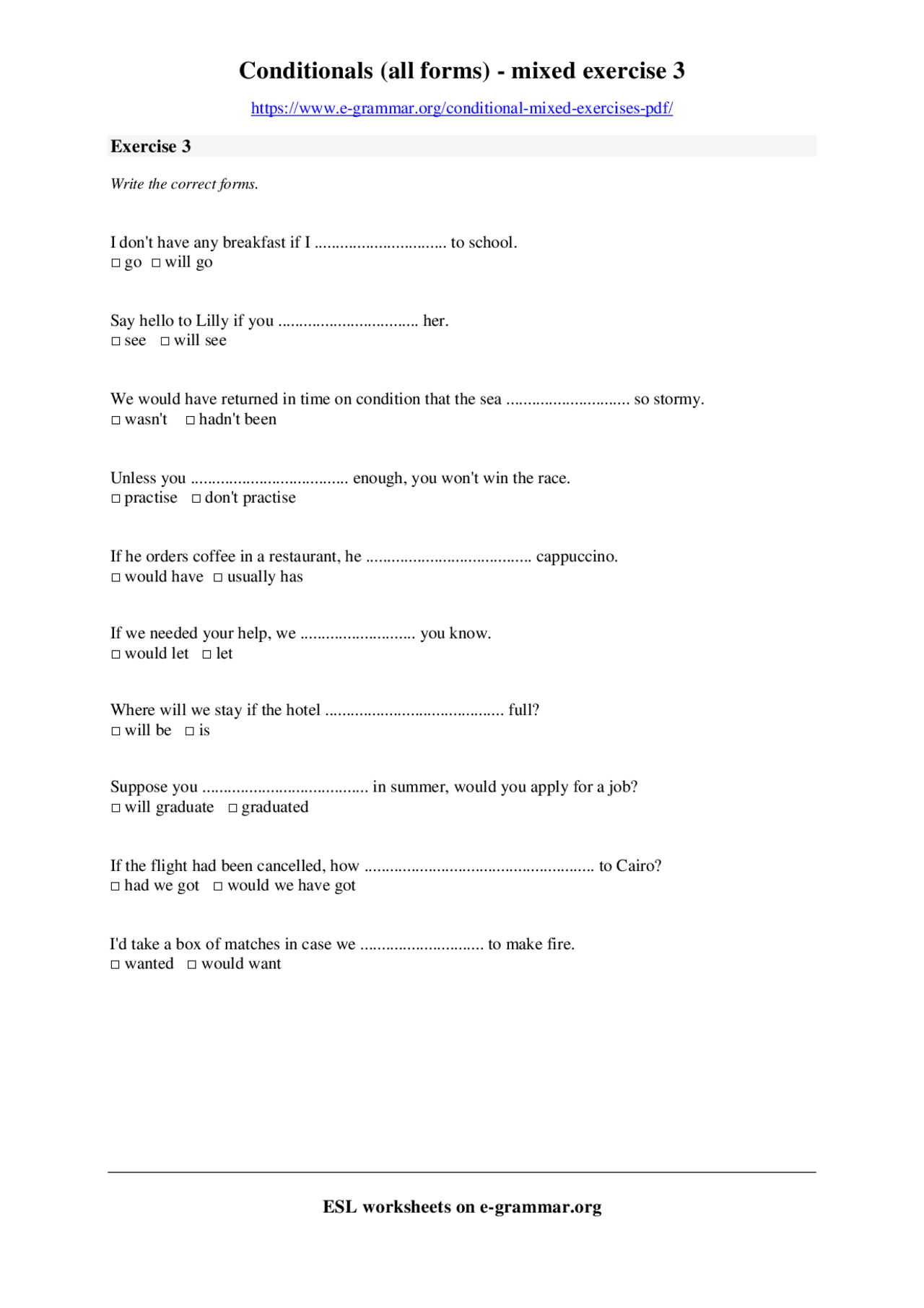 Exercises conditionals - Docsity