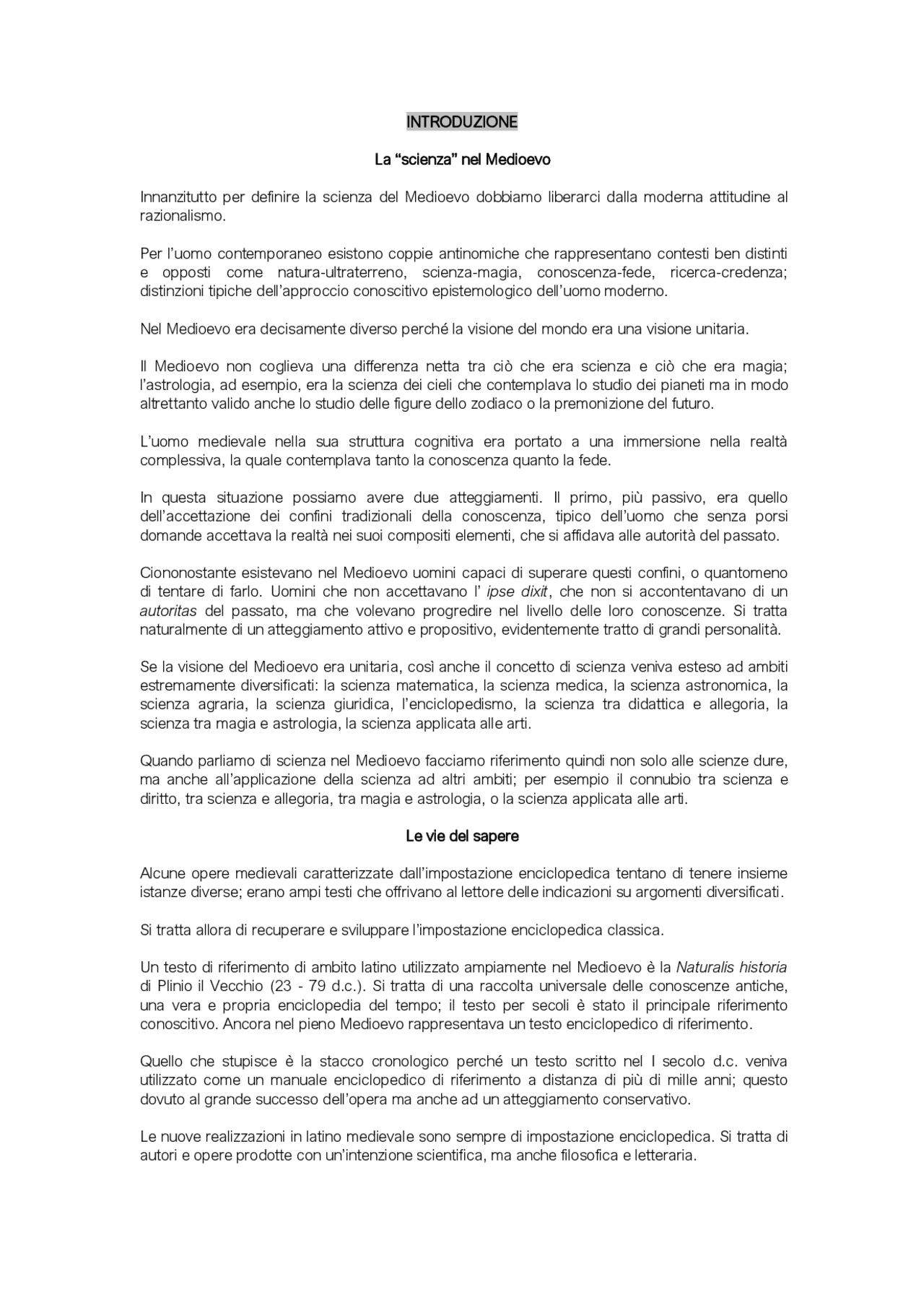 LETTERATURA SCIENTIFICA MEDIEVALE (Filologia romanza) - Docsity