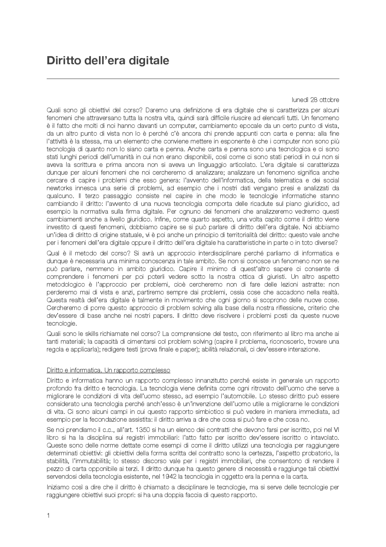 Diritto Dellera Digitale Prof Pascuzzi Docsity