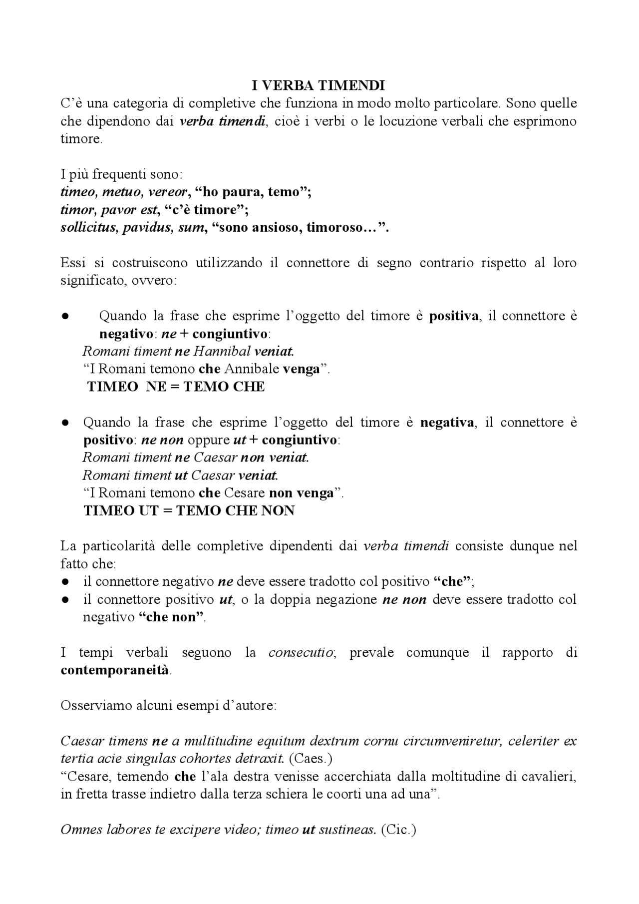 Verba timendi latino | Appunti di Latino | Docsity