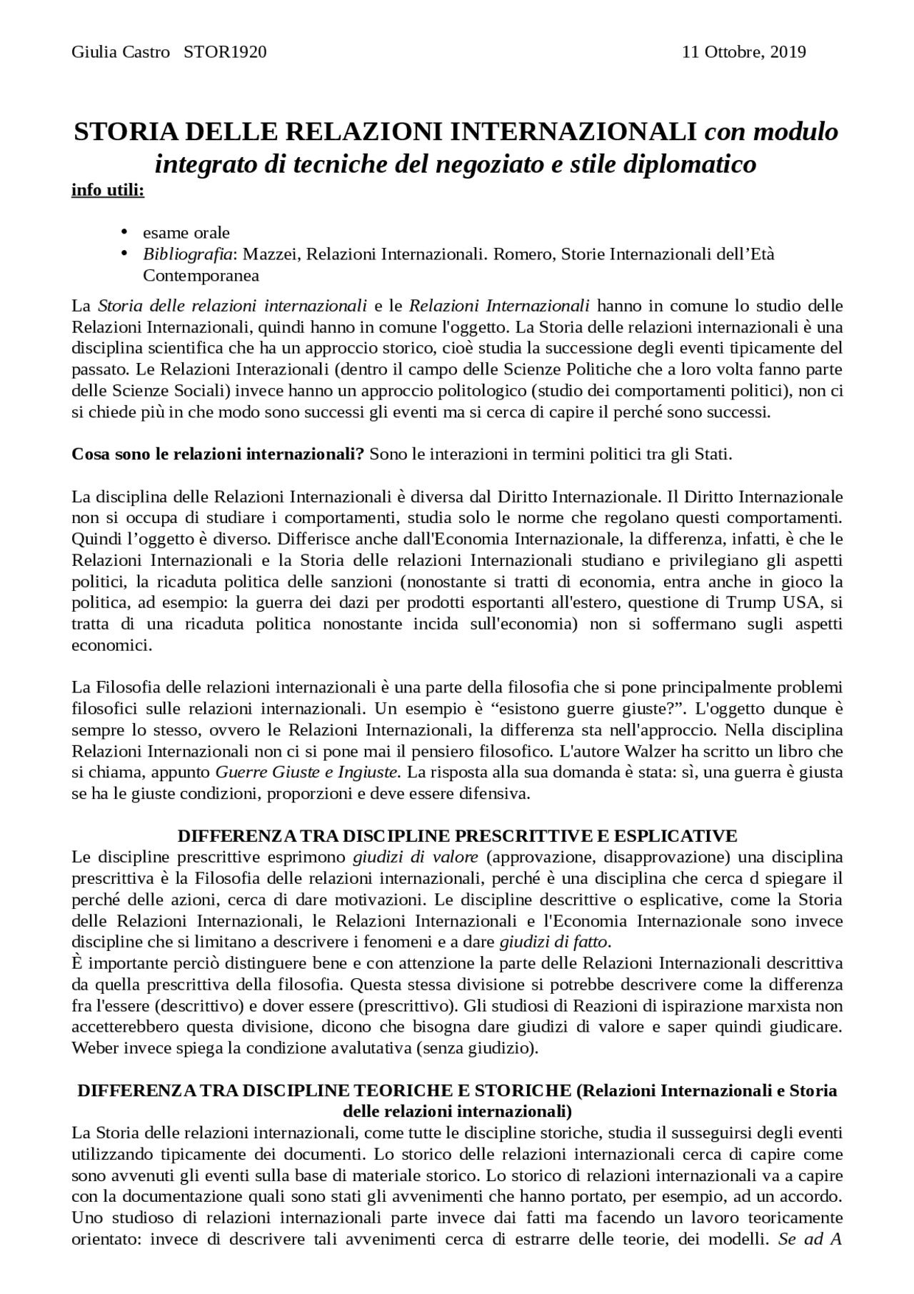 Storia Delle Relazioni Internazionali Docsity