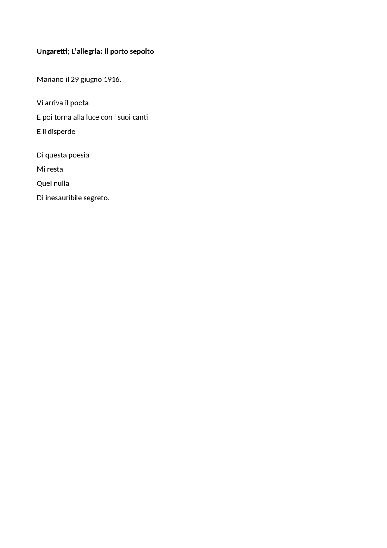 Vita E Opere Di Ungaretti Docsity