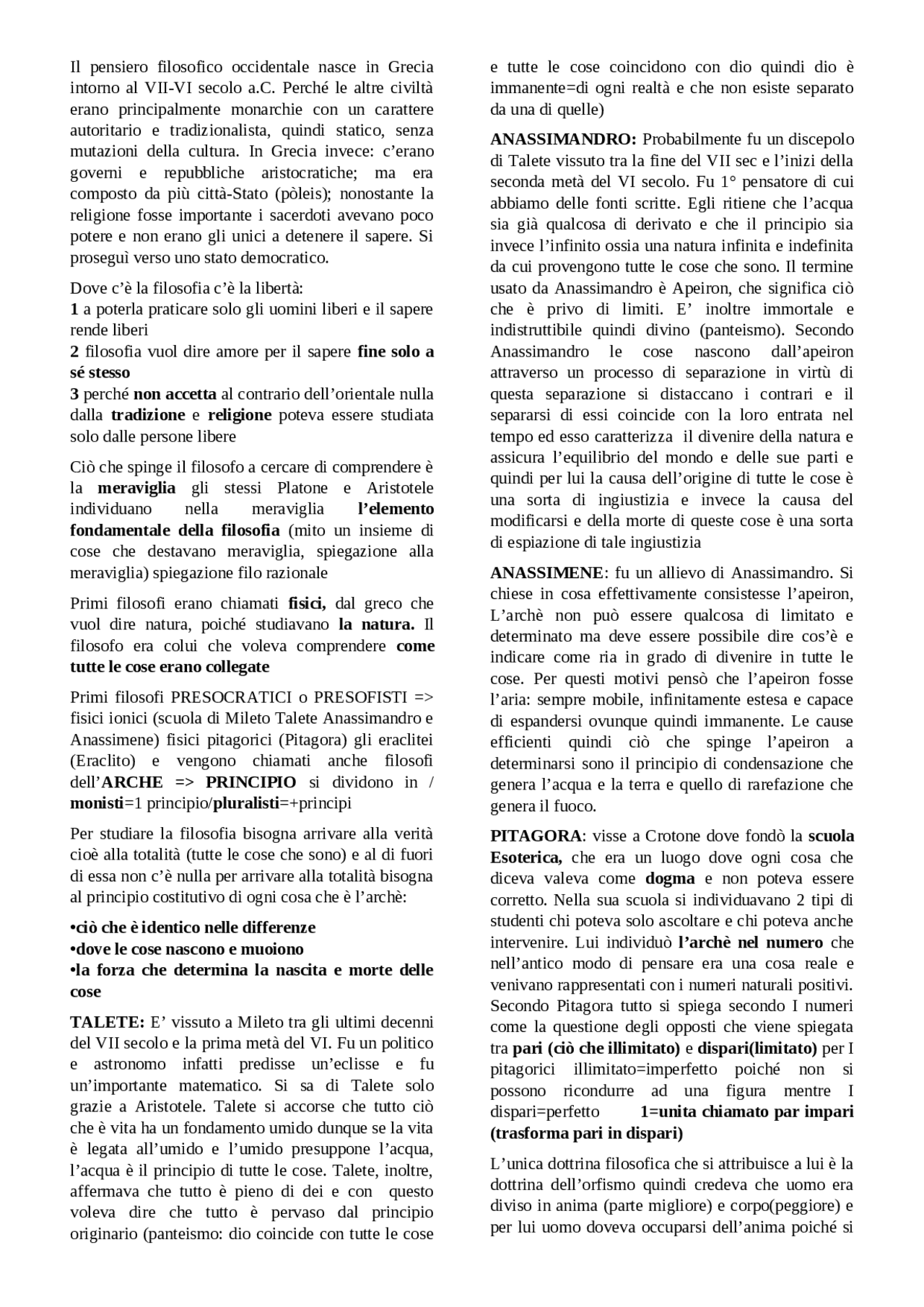 Origini Della Filosofia E I Primi Filosofi Docsity