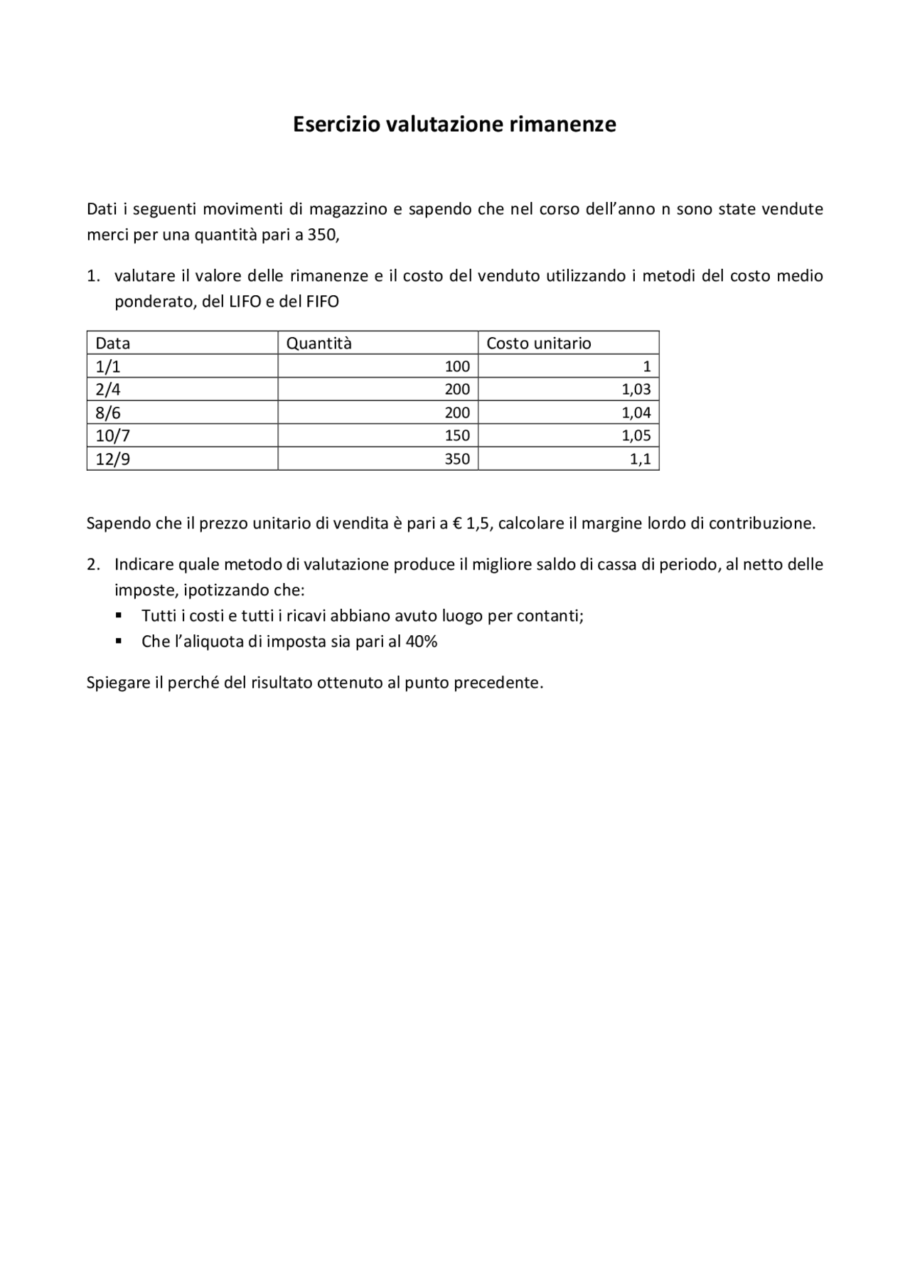 Esercizi Di Ragioneria Docsity