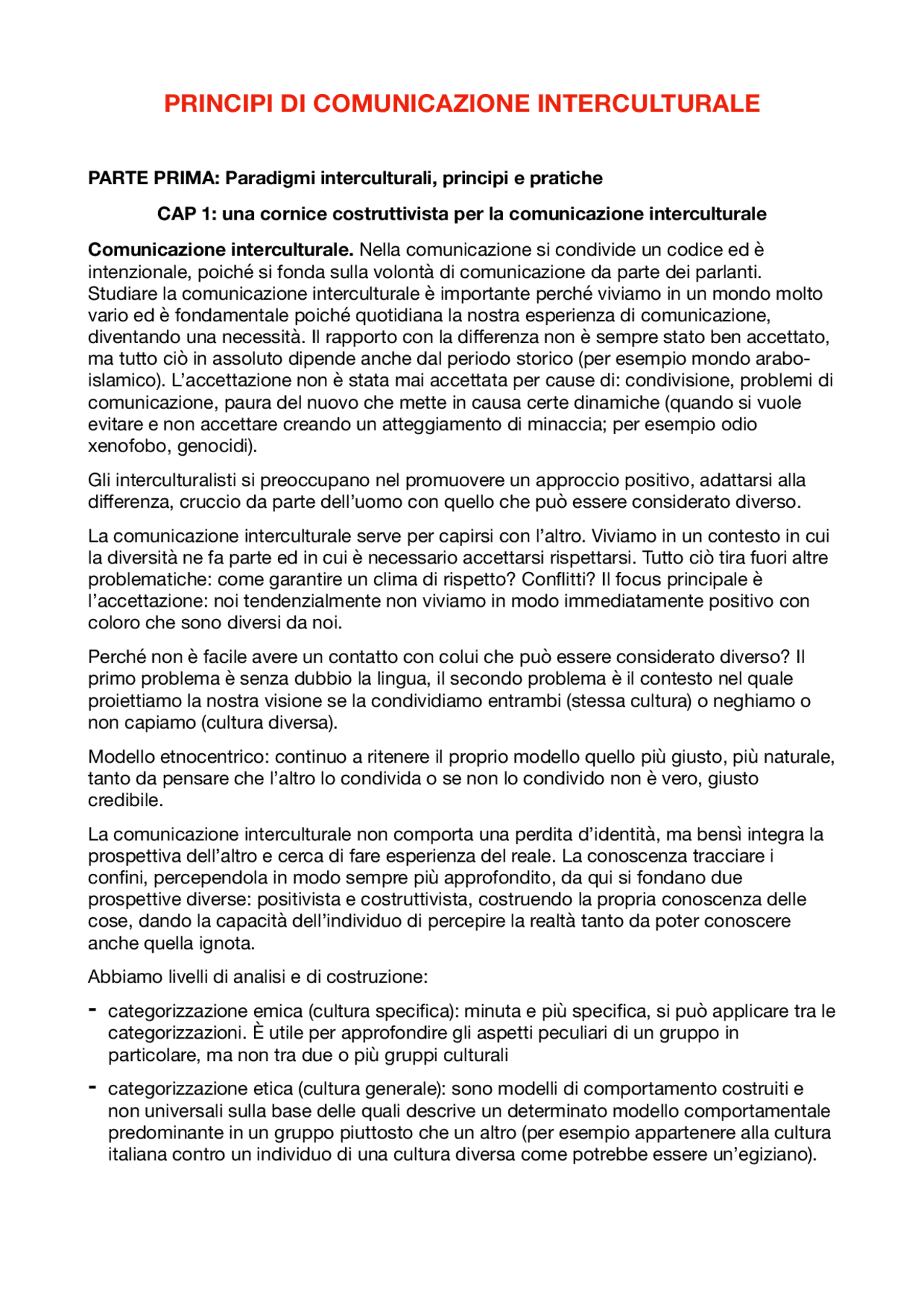 Principi Di Comunicazione Interculturale Docsity
