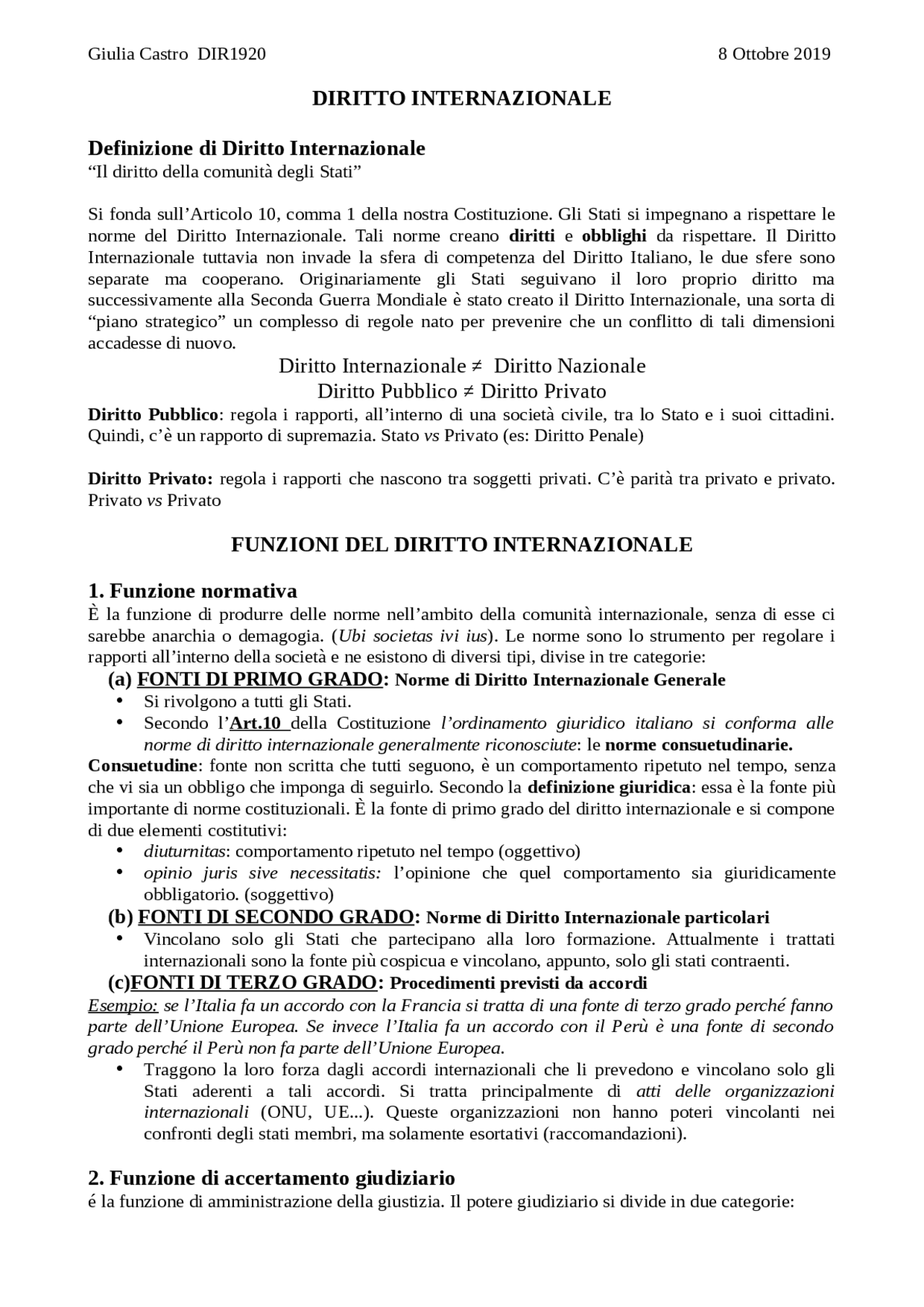 Diritto Internazionale - Docsity