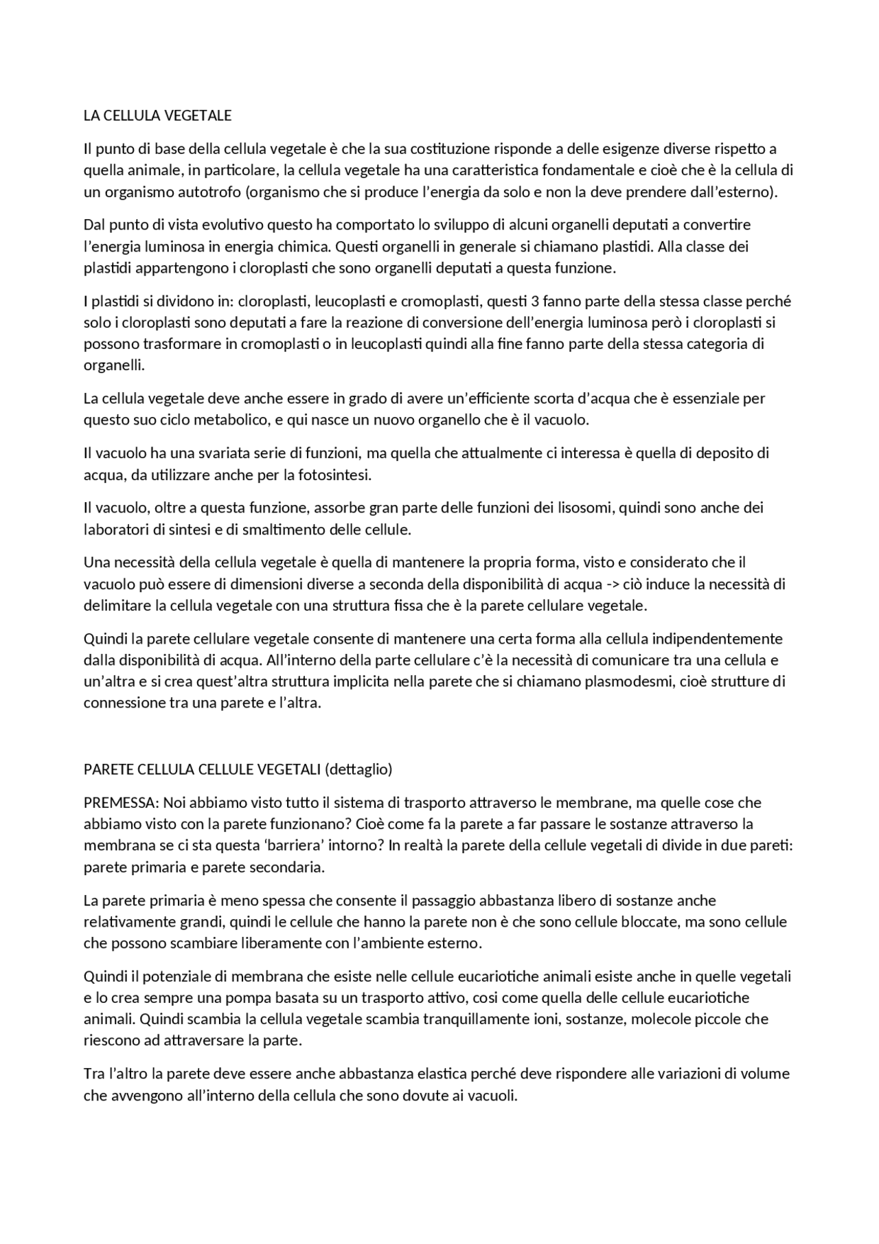 Cellula vegetale organelli - Docsity