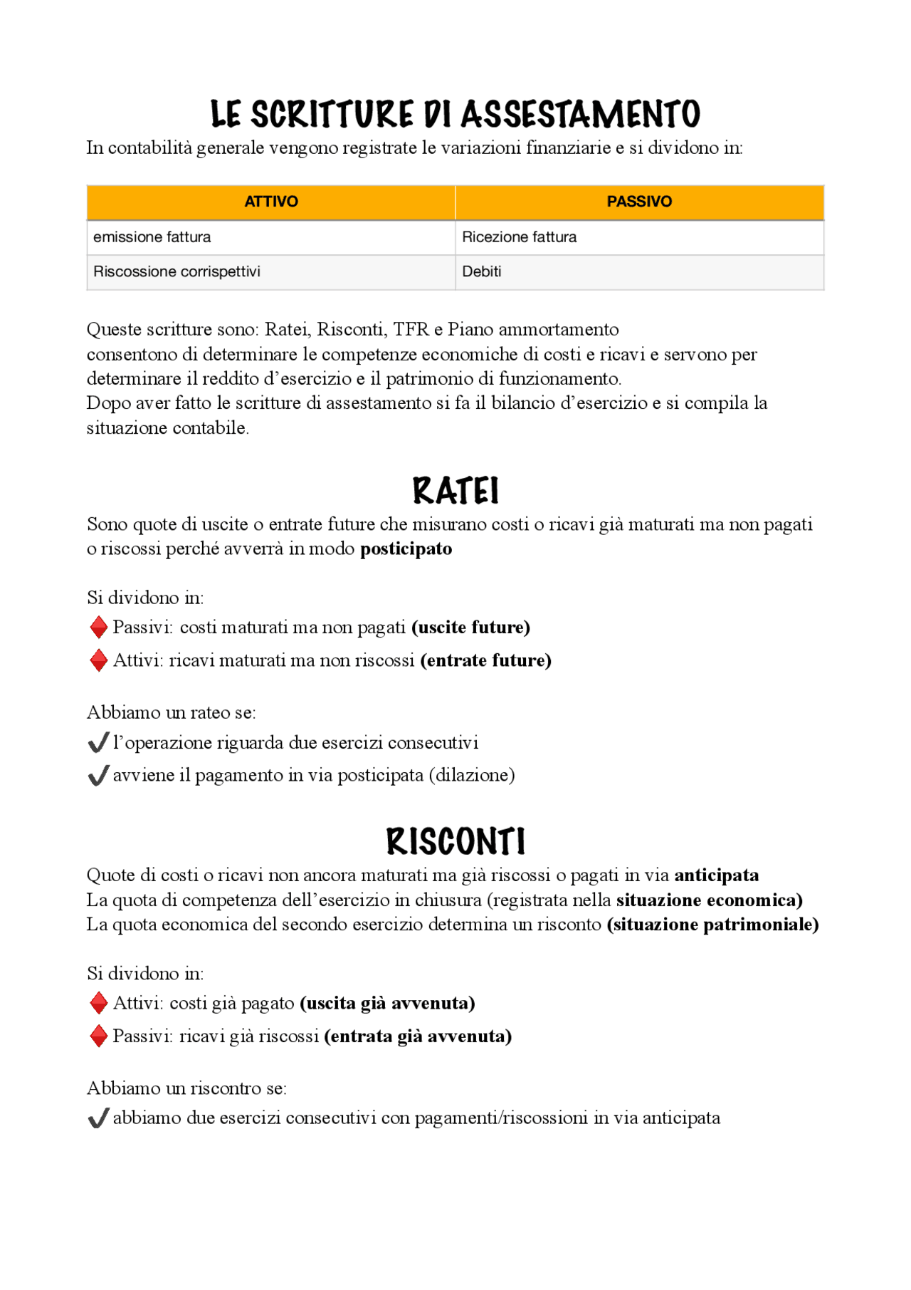 Scritture Assestamento Docsity