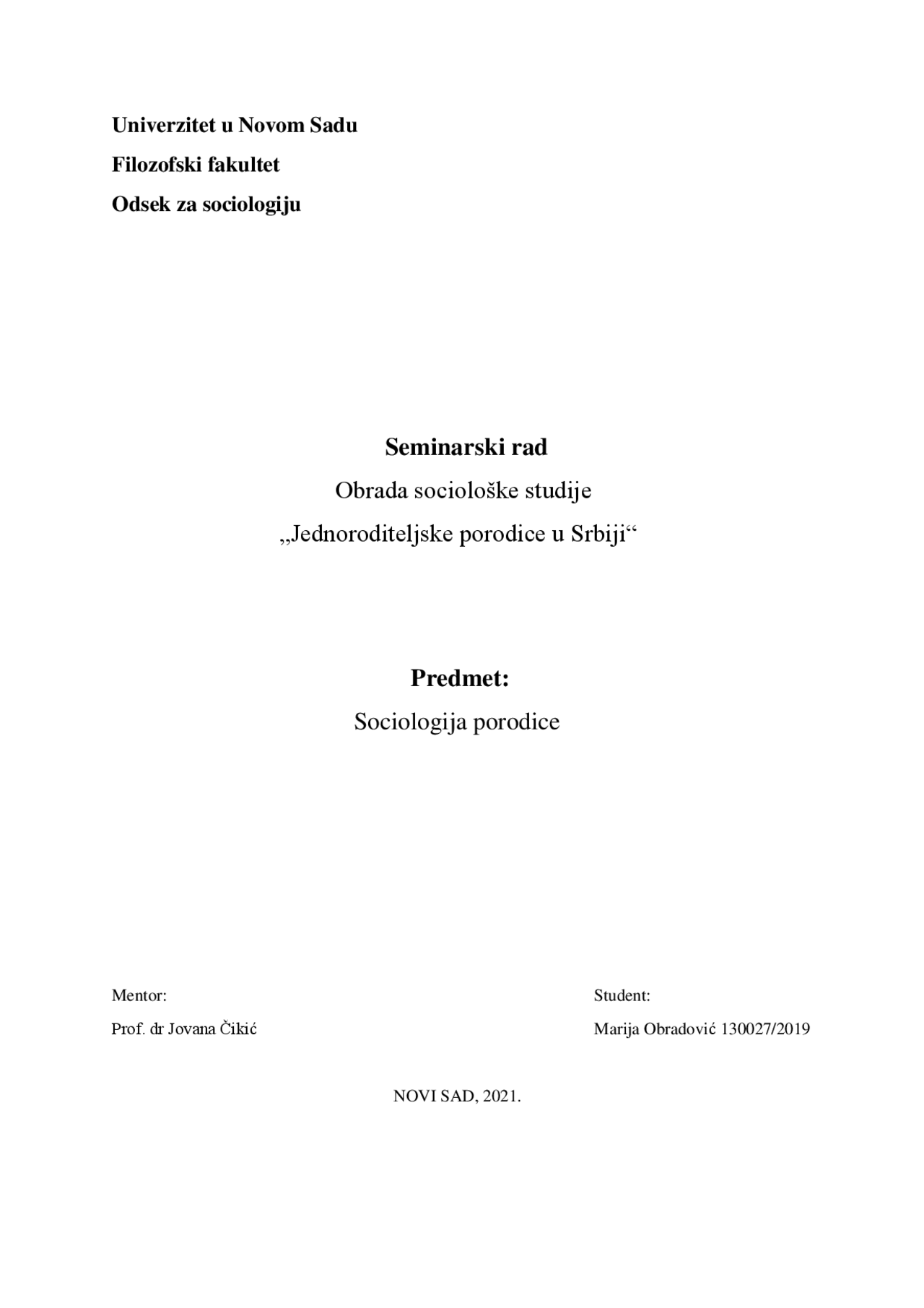 Seminarski rad o jednoroditeljskim porodicama | Seminarski radovi ...
