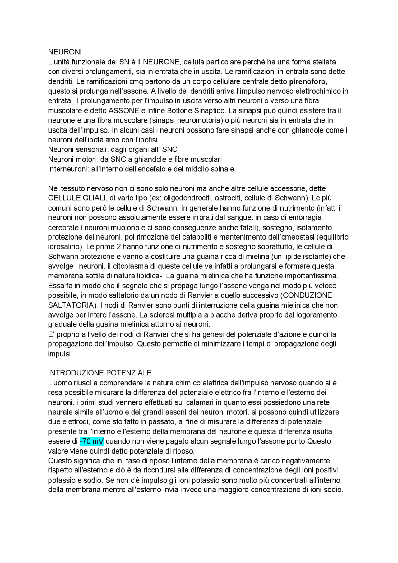 Appunti Sul Sistema Nervoso Appunti Di Biologia Docsity