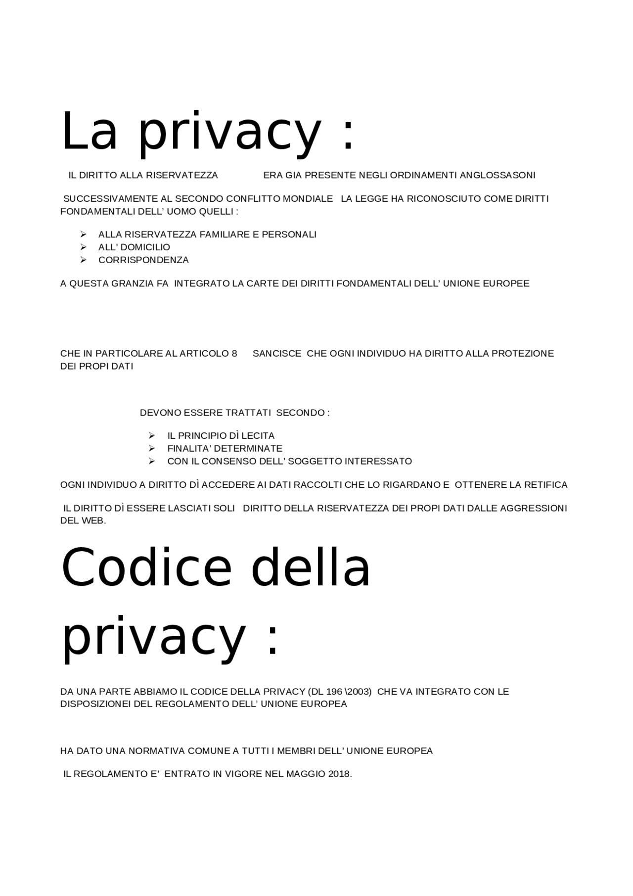 Diritto Alla Privacy Docsity
