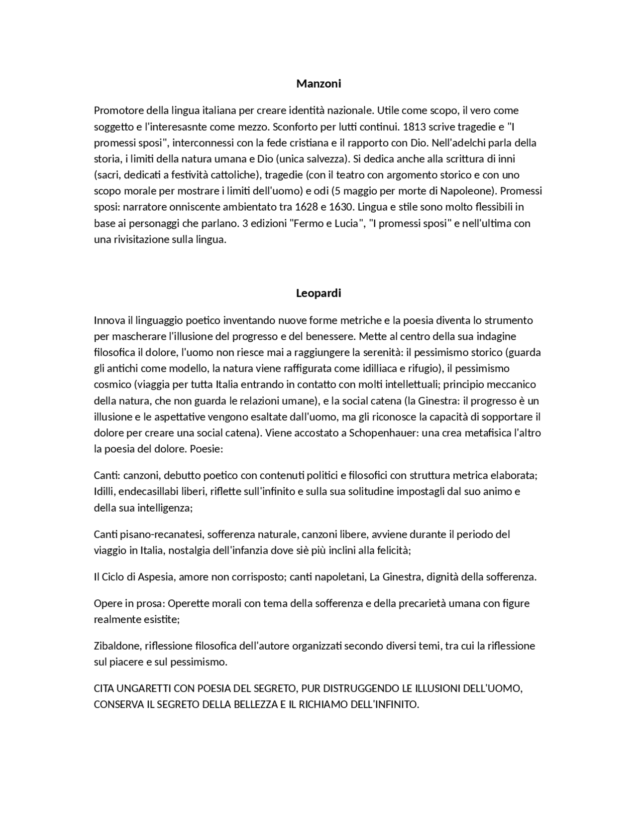 Italiano Programma Di Quinta Liceo Sintetico Docsity