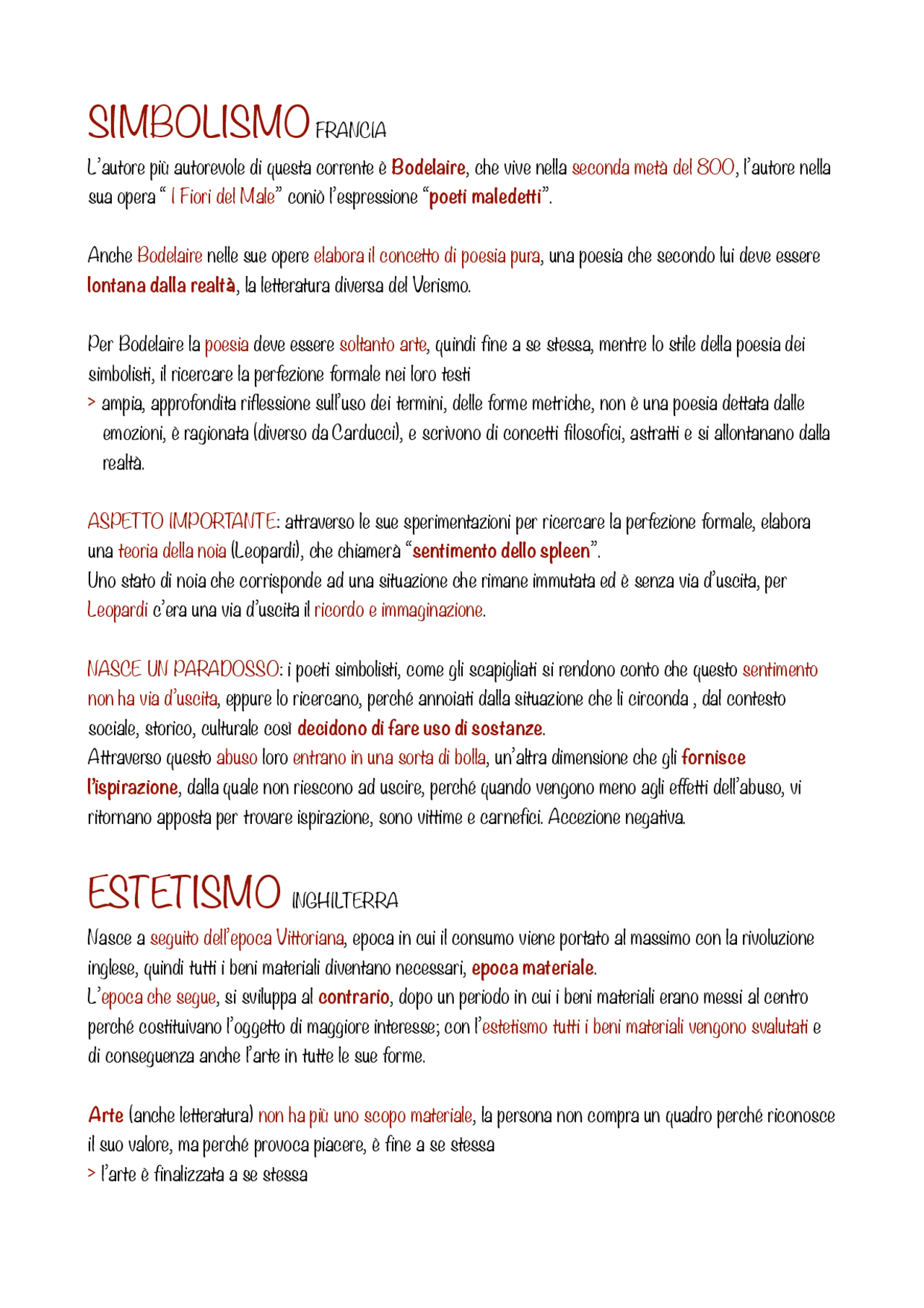 Simbolismo Estetismo E Decadentismo Docsity
