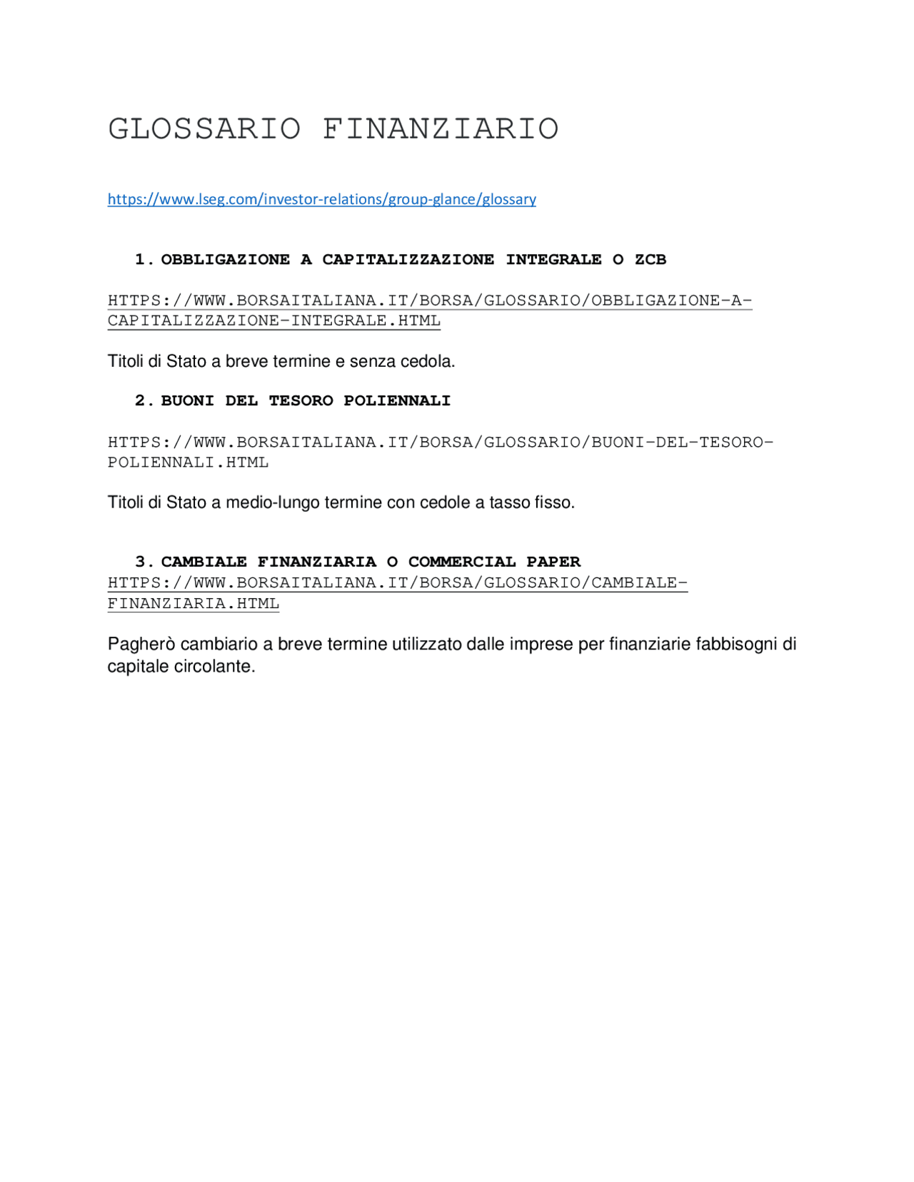 Matematica Finanziaria Docsity