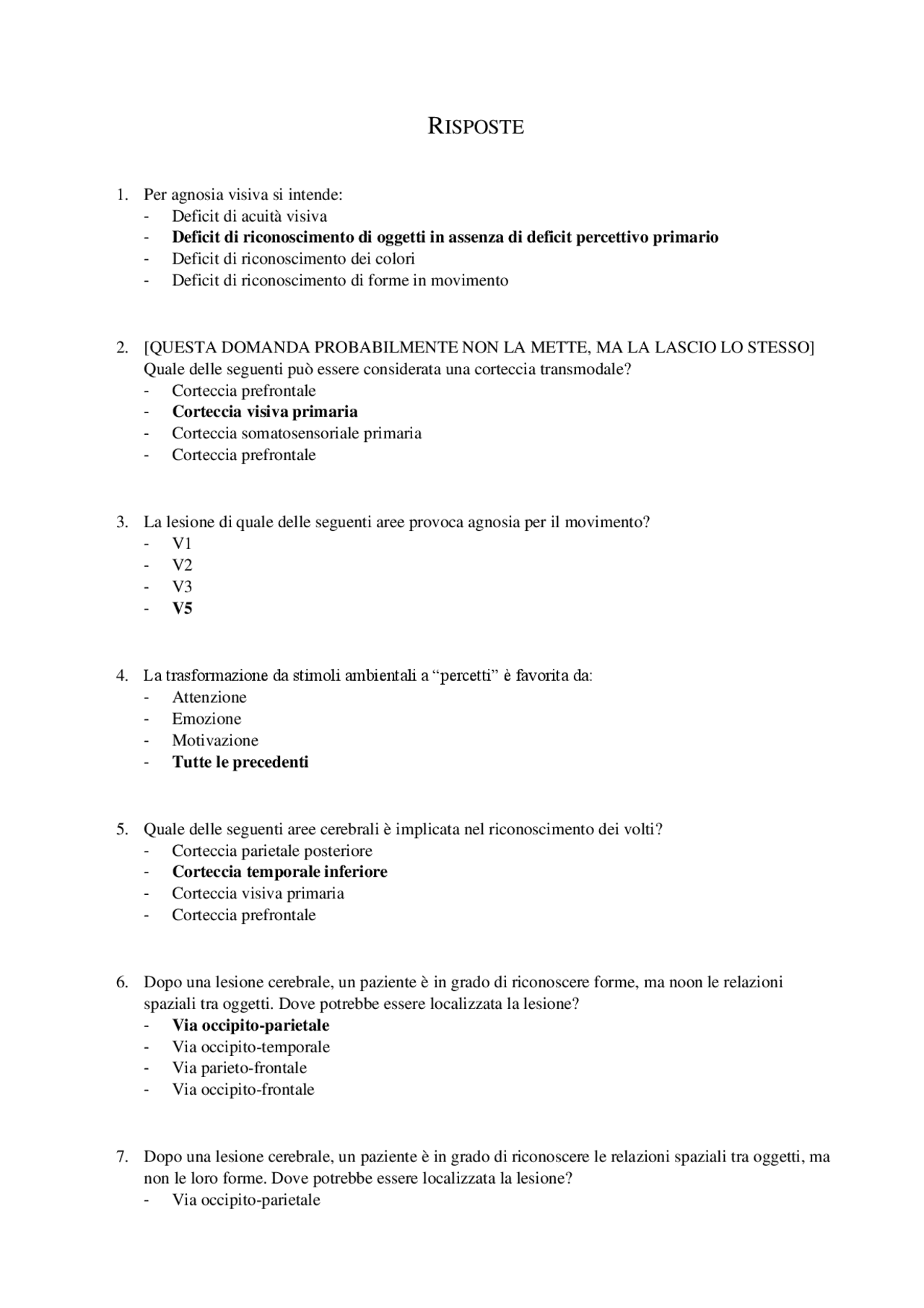 Prova Neuroscienze Cognitive Docsity