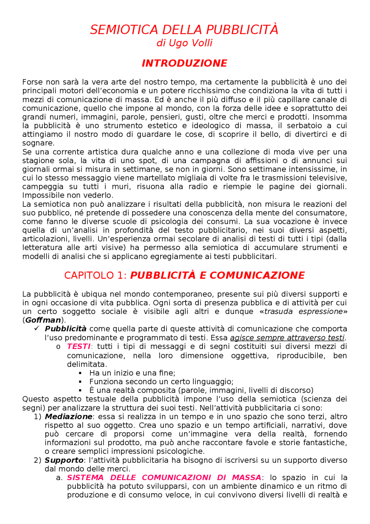 Riassunto Semiotica Della Pubblicità Ugo Volli Docsity