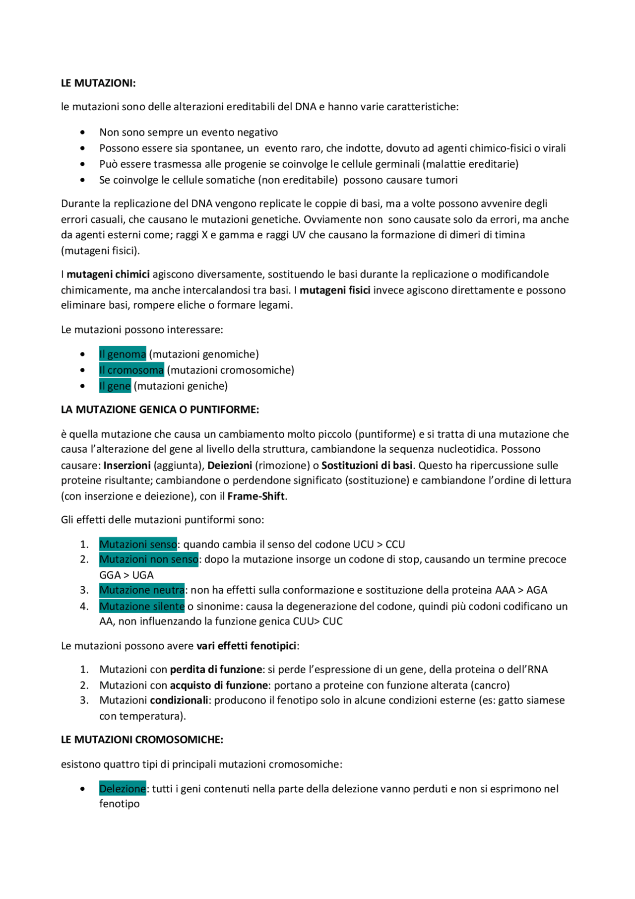 Biologia Mutazioni Docsity