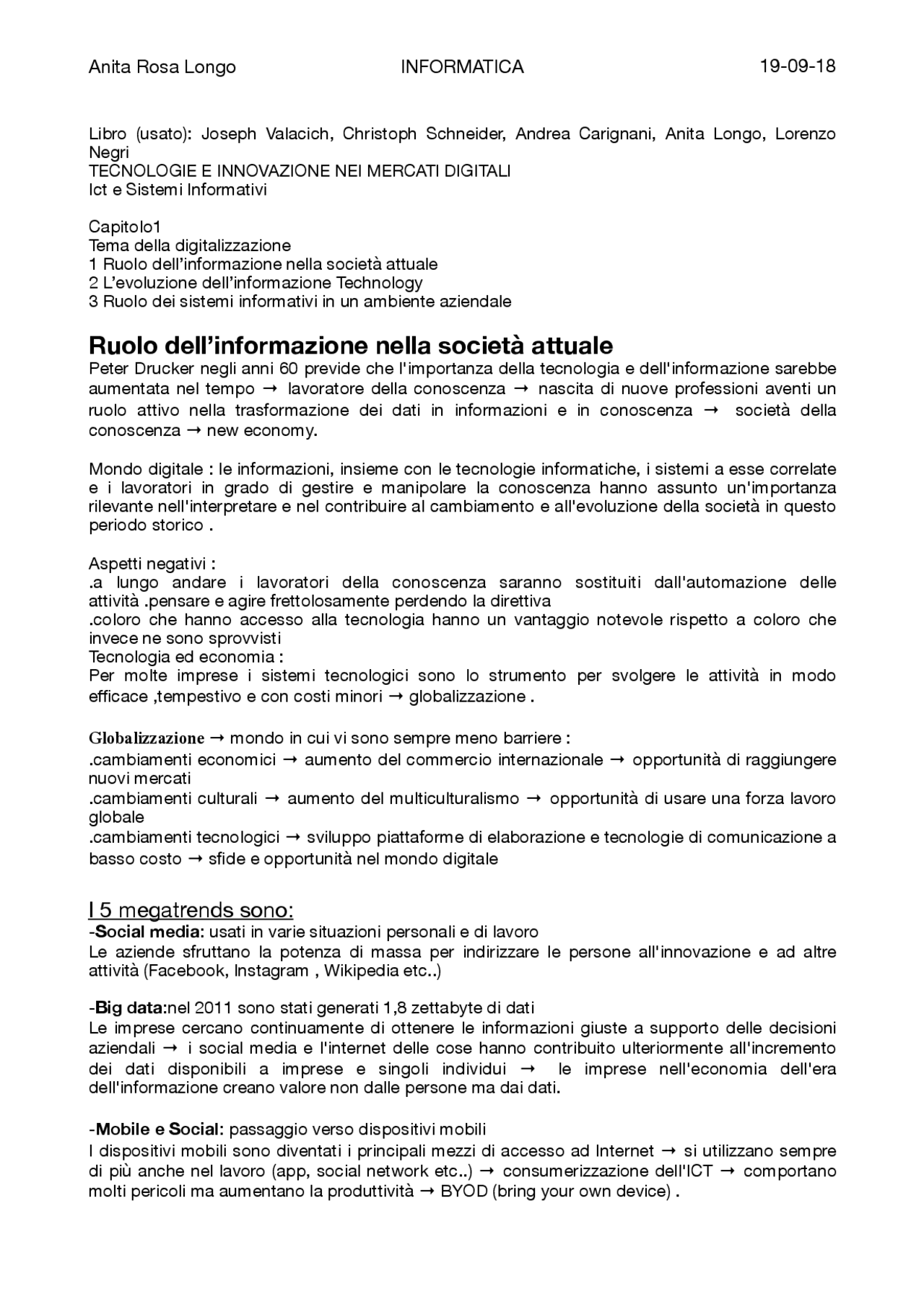 Informatica Esame Primo Anno Laurea Triennale Economia Docsity