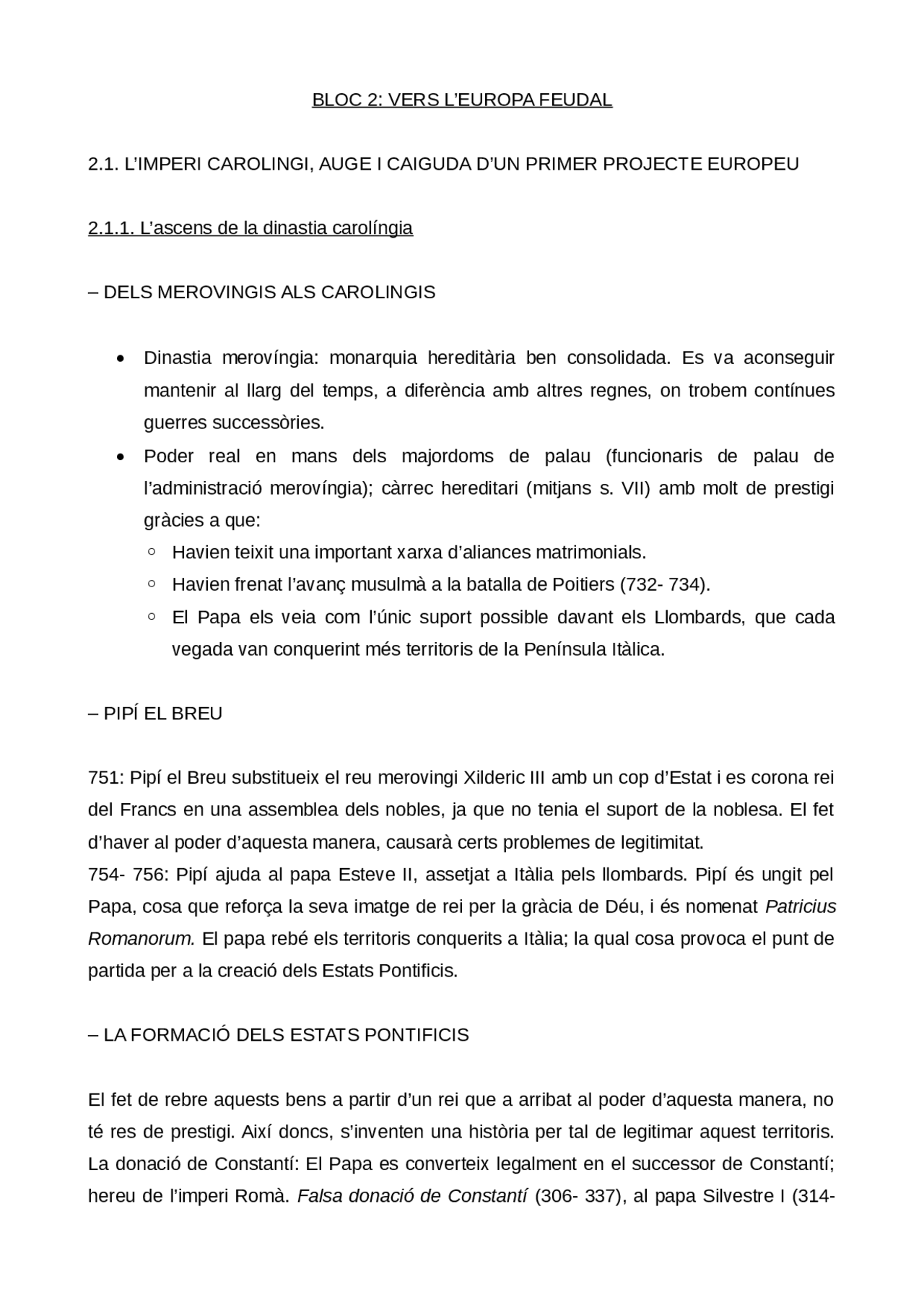 Segon bloc, Historia Medieval - Docsity