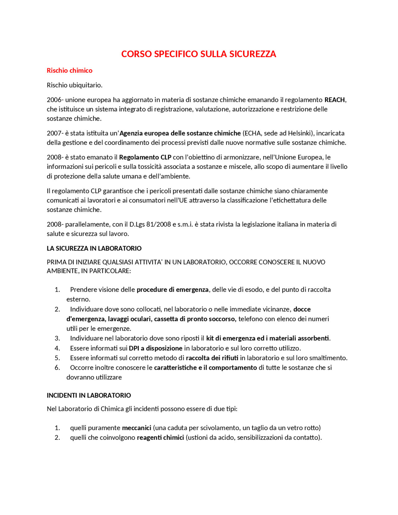 Corso Specifico Della Sicurezza Docsity