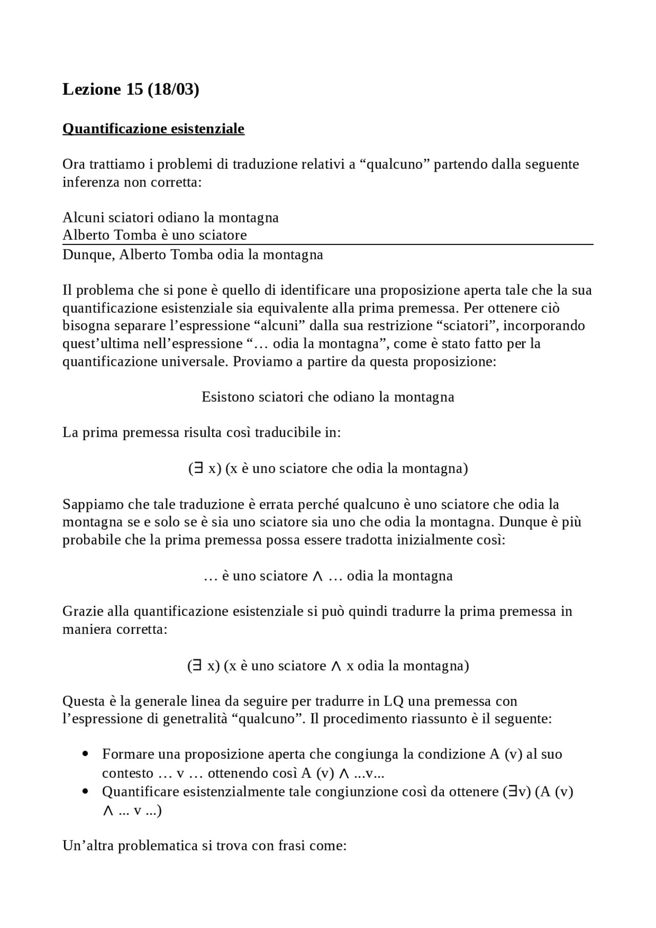 Logica filosofica lezione 15 - Docsity