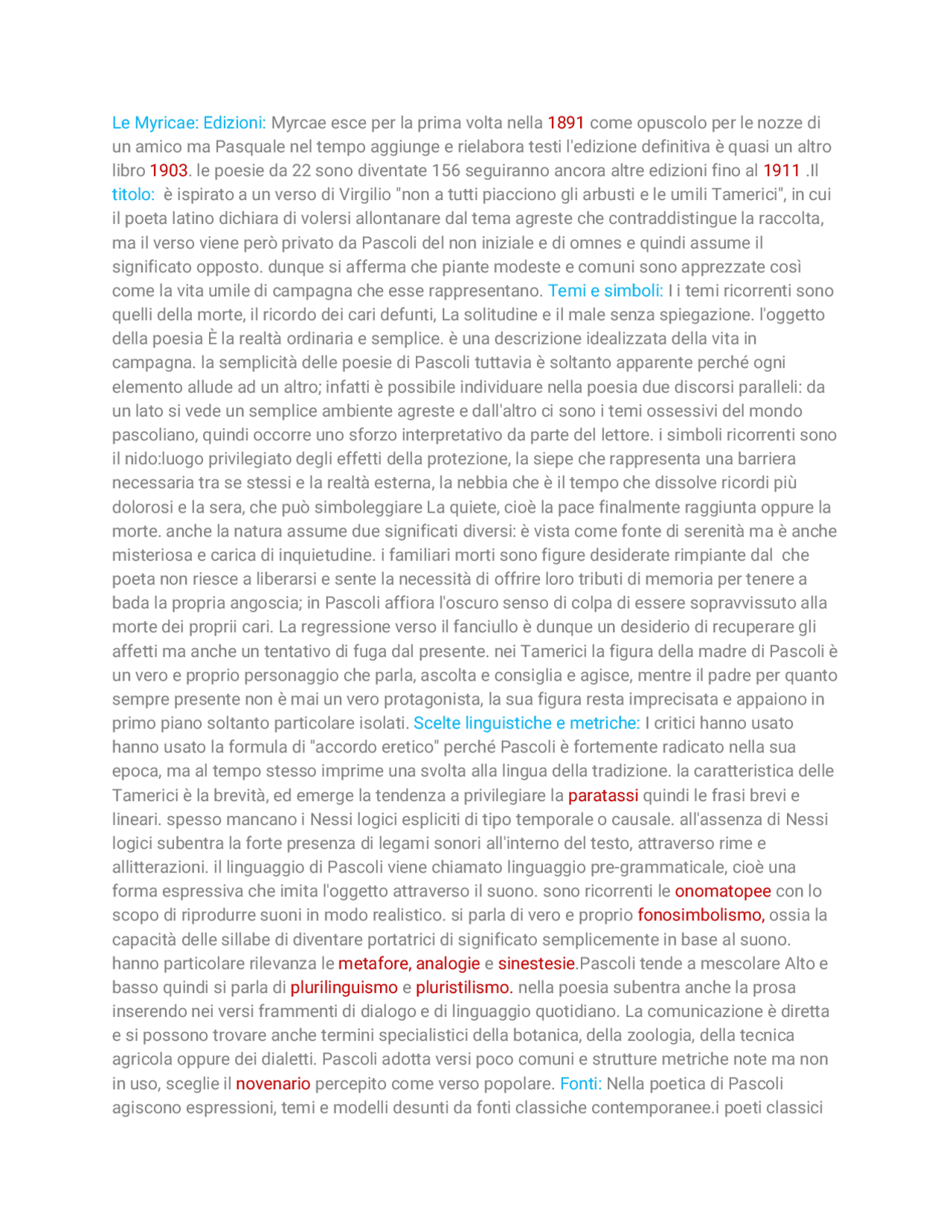 Le Myricae di Pascoli | Sintesi del corso di Italiano - Docsity