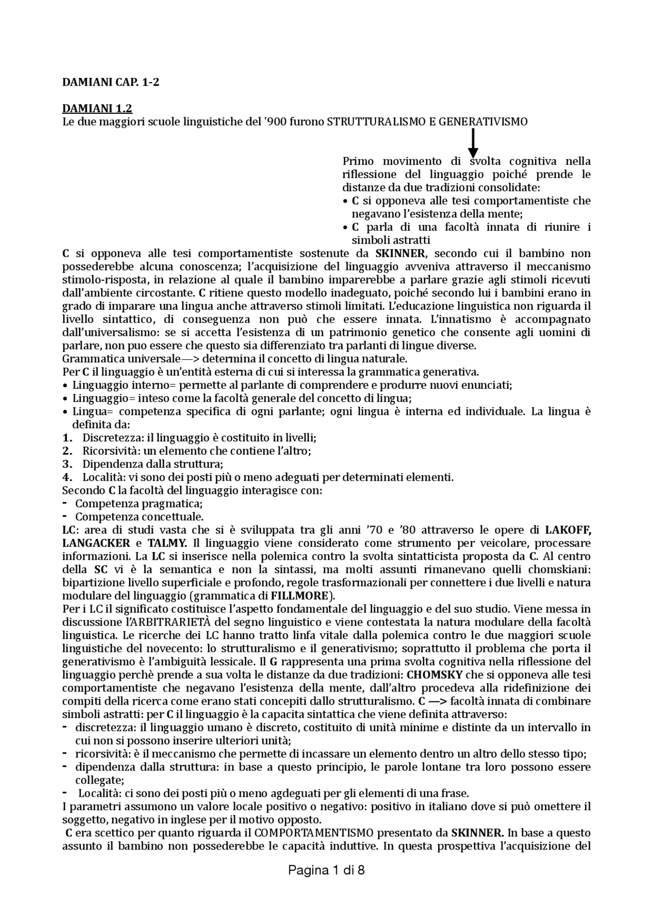 Riassunto Parziale Di Manuale Di Linguistica Cognitiva Damiani Docsity