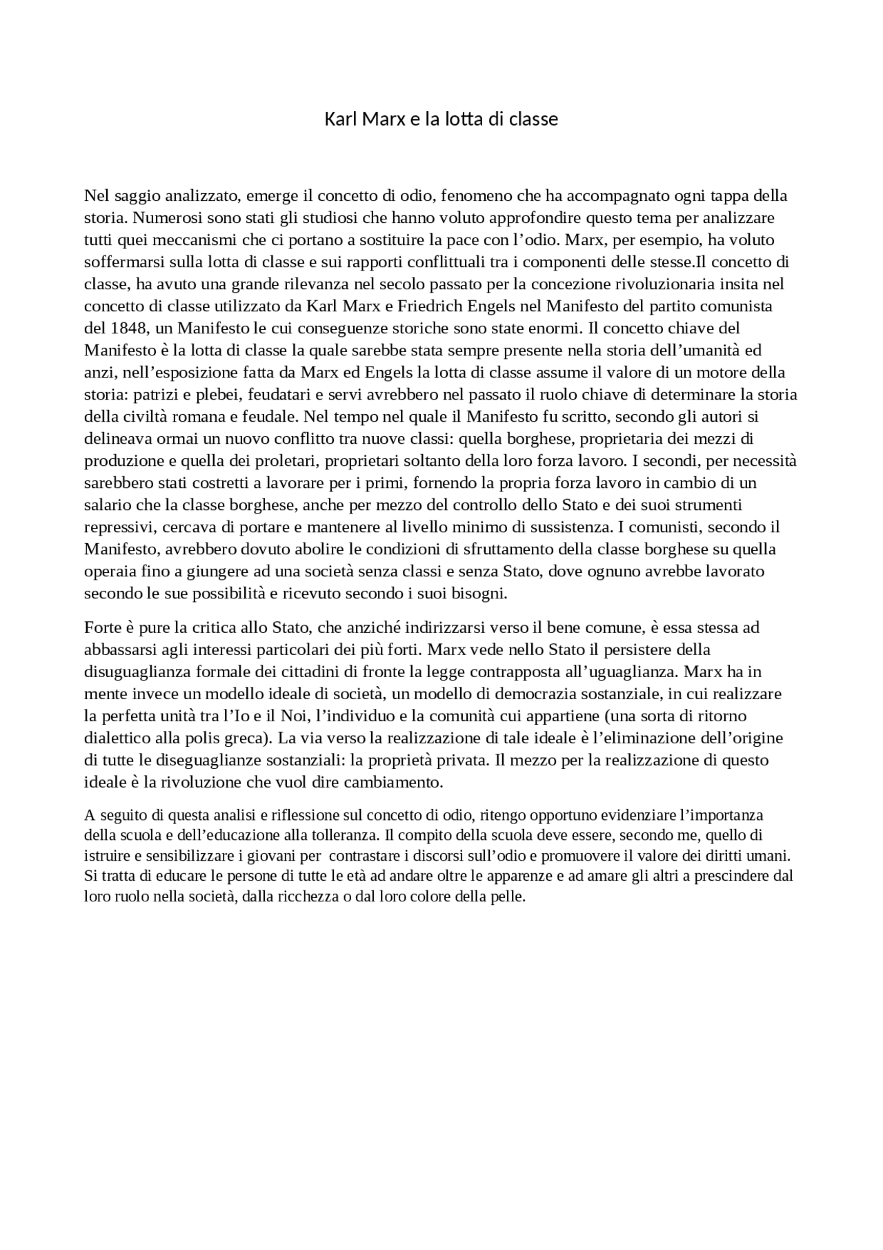 Karl Marx E La Lotta Di Classe Appunti Di Scienze Umane E Sociali
