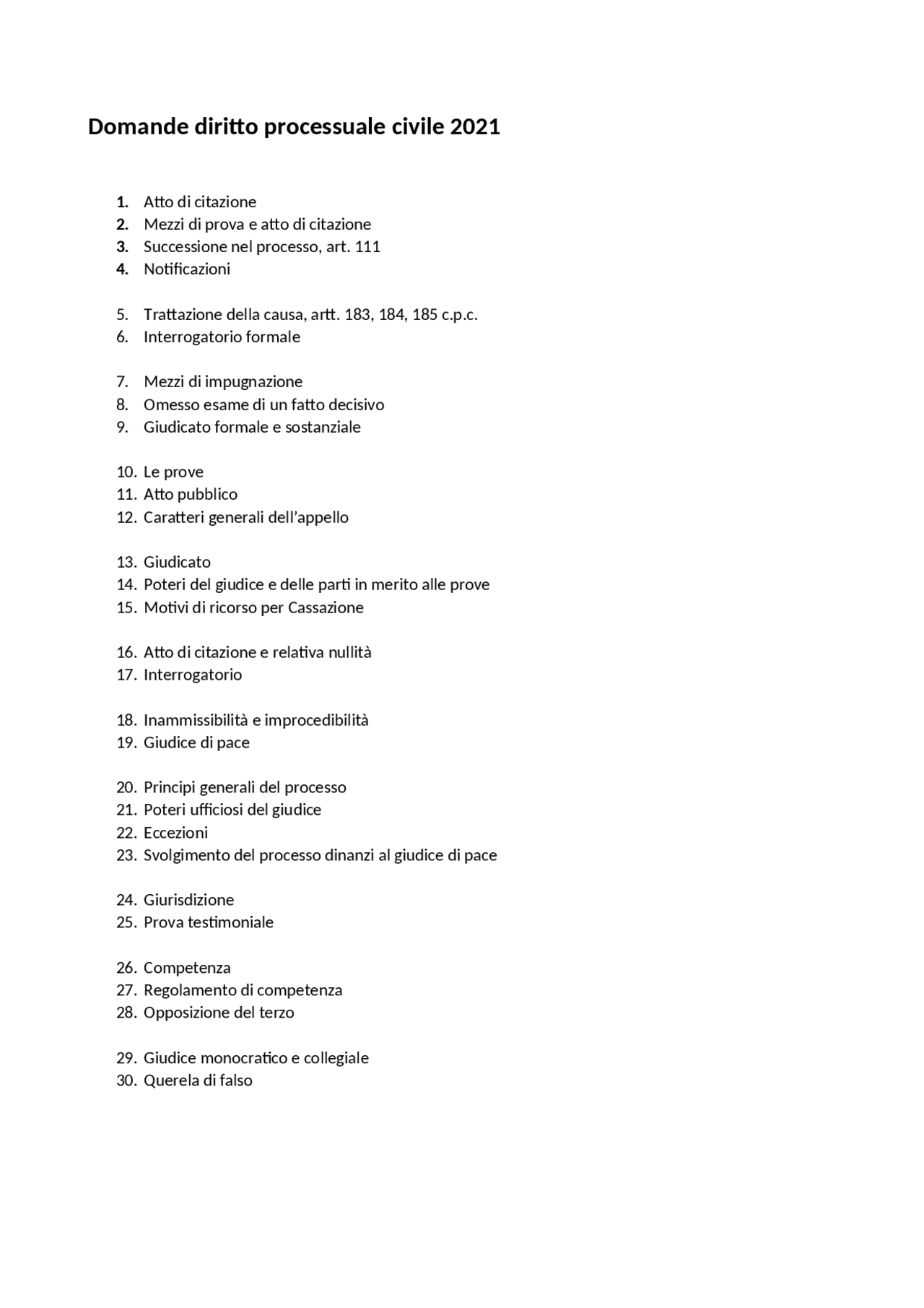 Domande Procedura Civile 2021 Docsity