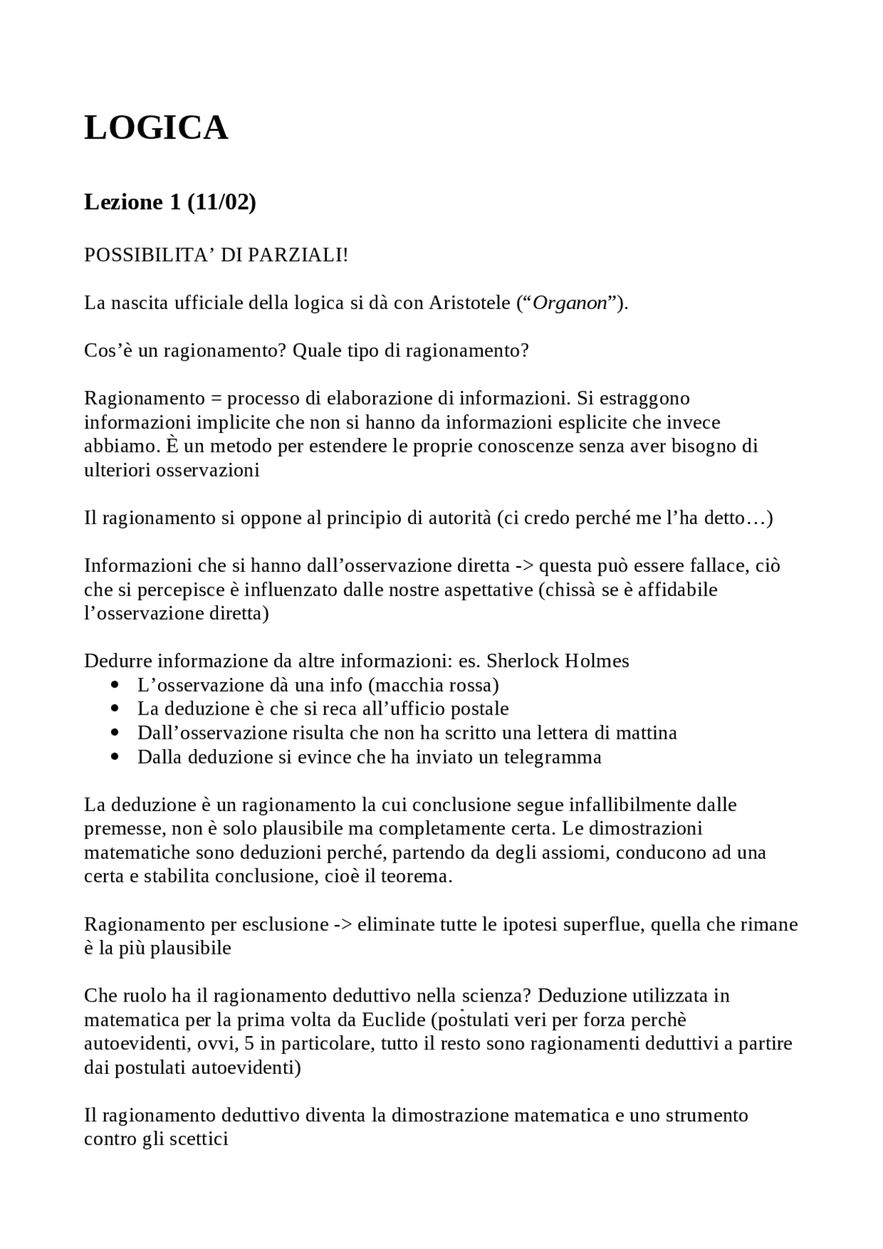 Logica filosofica lezione 1 - Docsity