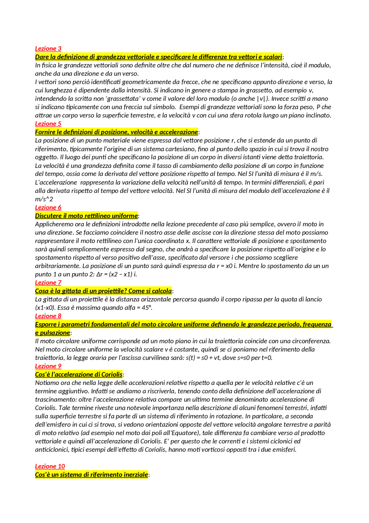 Paniere Fisica Domande Risposta Aperta Docsity