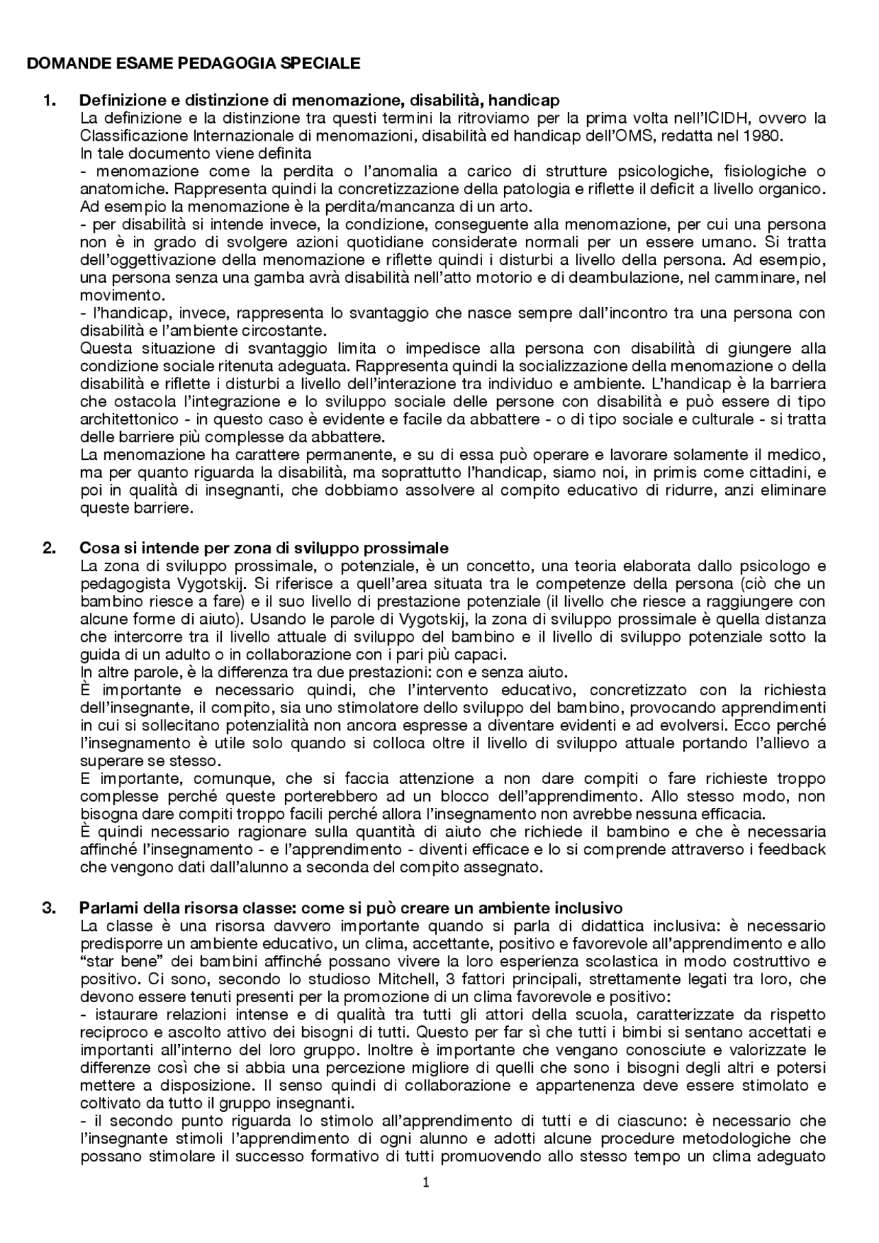 Pedagogia Speciale Domanderisposte Docsity