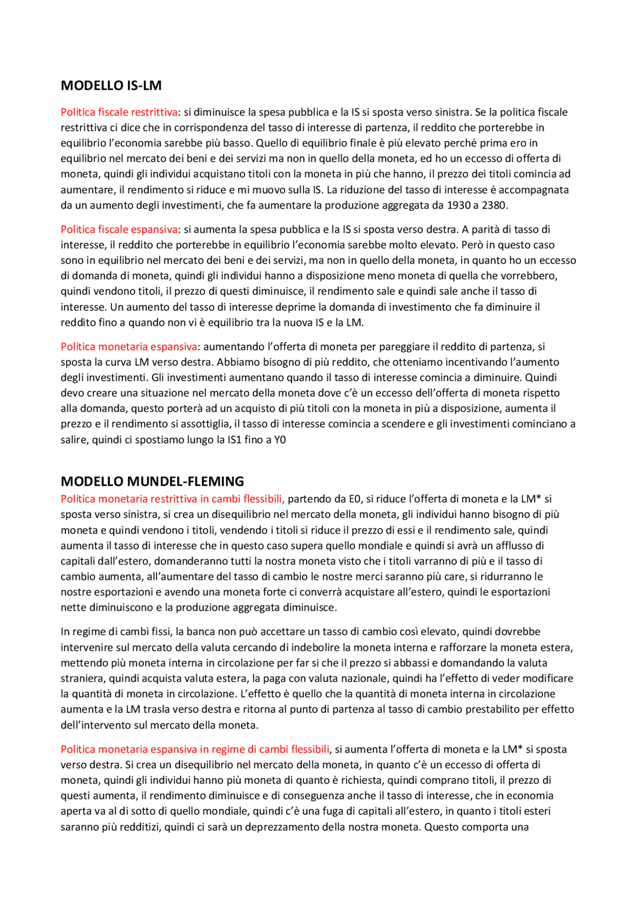 Modello Is Lm E Mundell Fleming Docsity